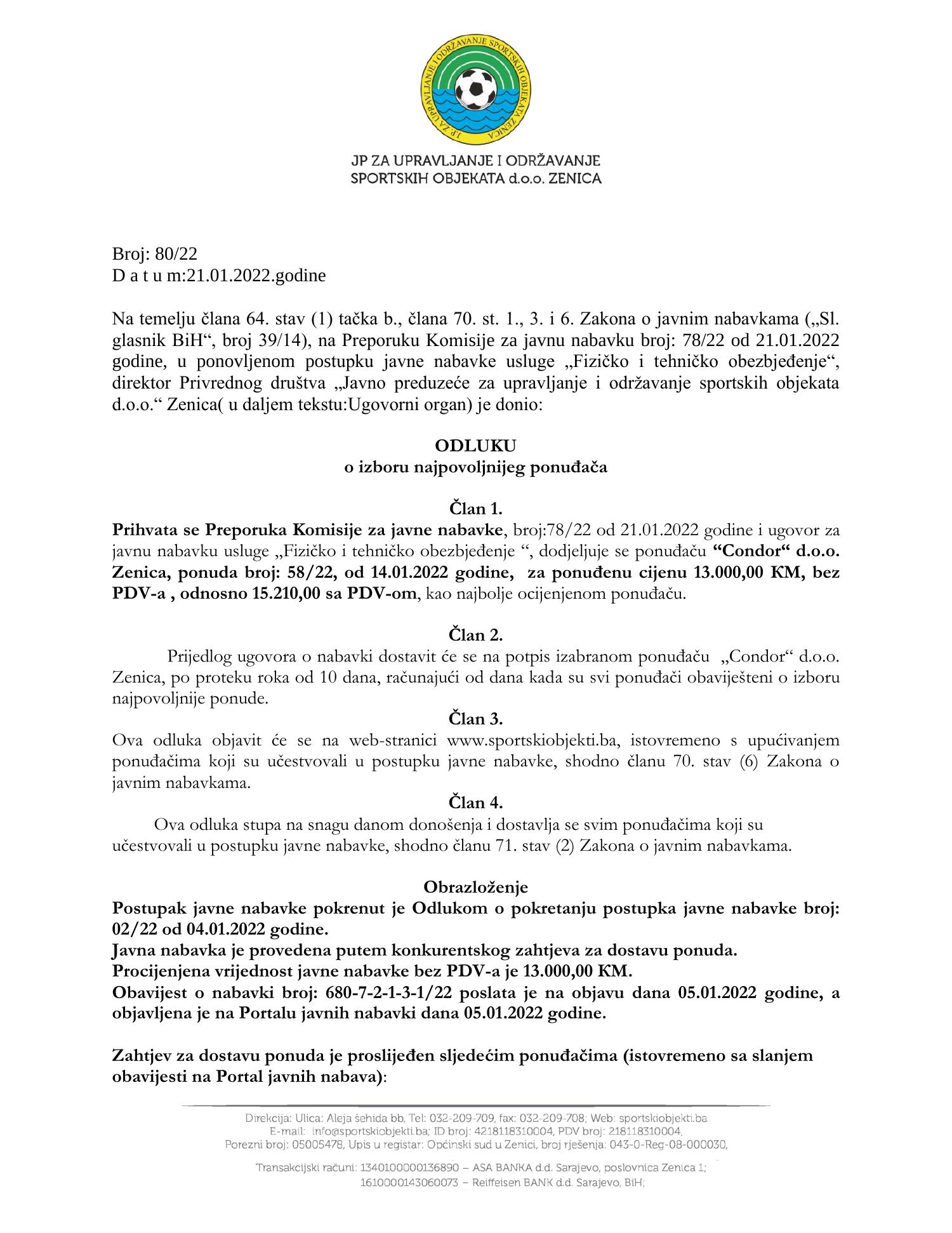 ODLUKA ZA FIZICKO I TEHNICKO OBEZBJEDJENJE U 2022 GODINI.pdf | DocDroid