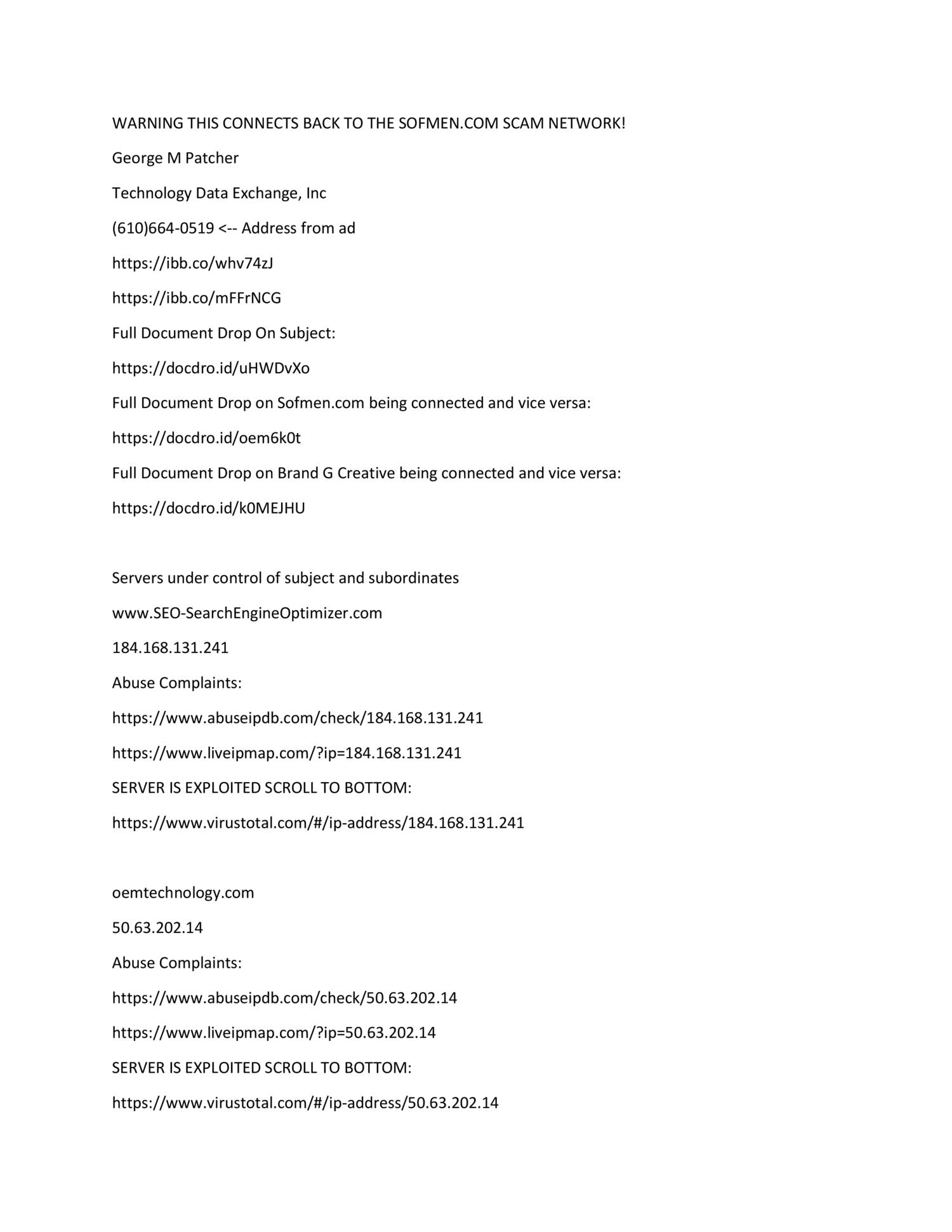 George M Patcher Sofmen Brand G SCAM NETOWRK.docx | DocDroid