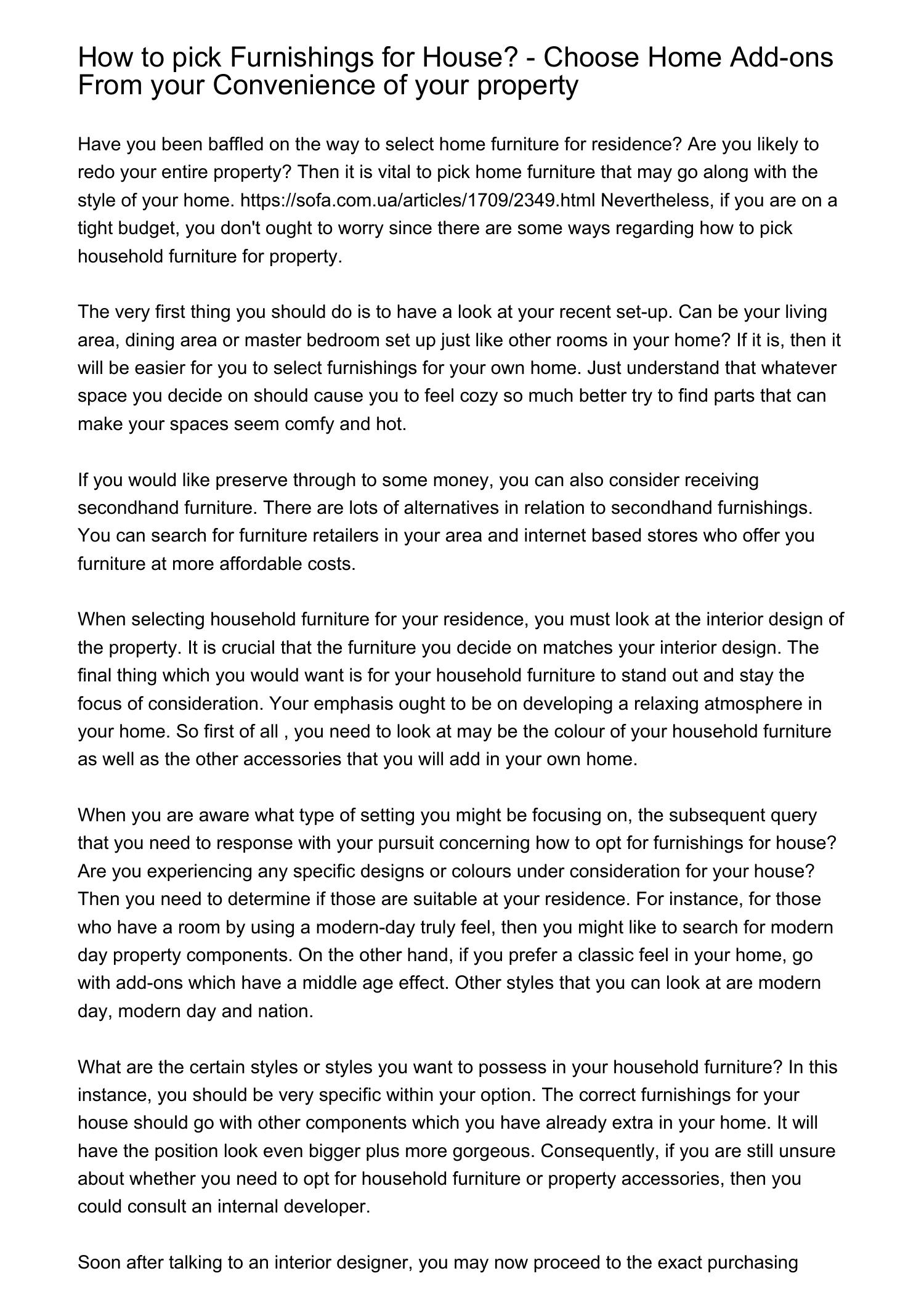 How to Choose Household furniture for Property Pick House Addons In the ...