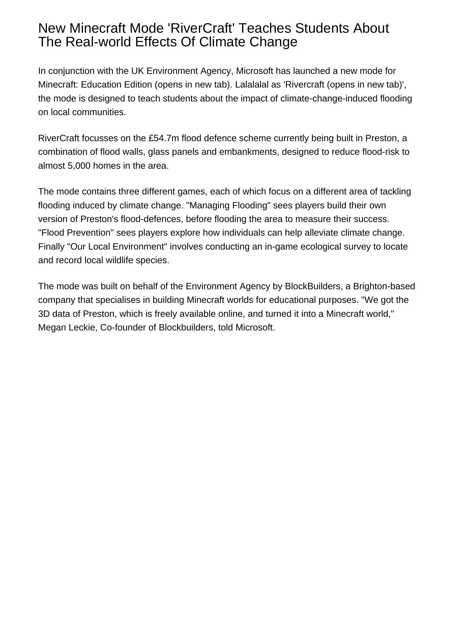 New Minecraft Mode RiverCraft Teaches Students About The Realworld ...