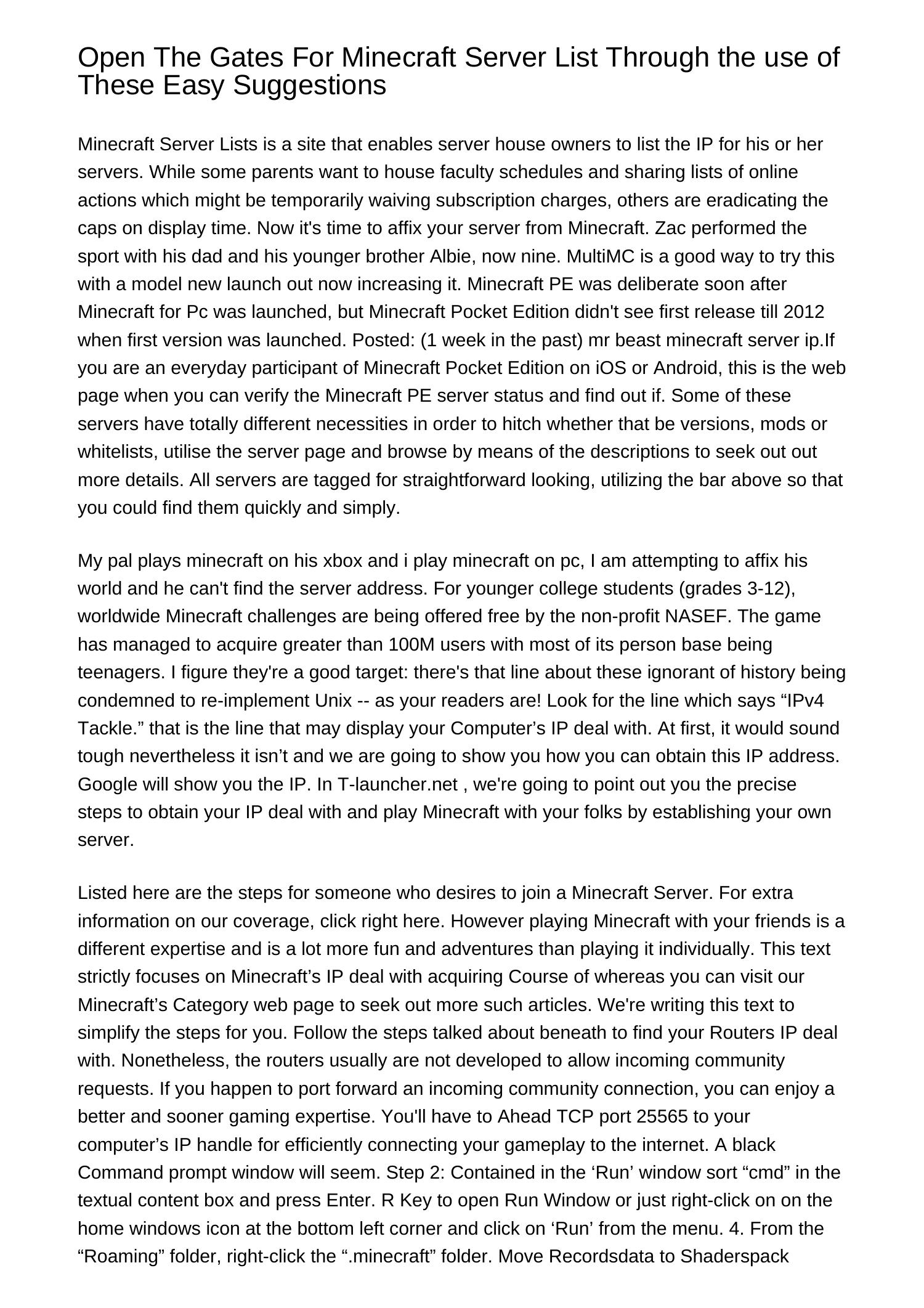 Open The Gates For Minecraft Server List By utilizing These Simple ...