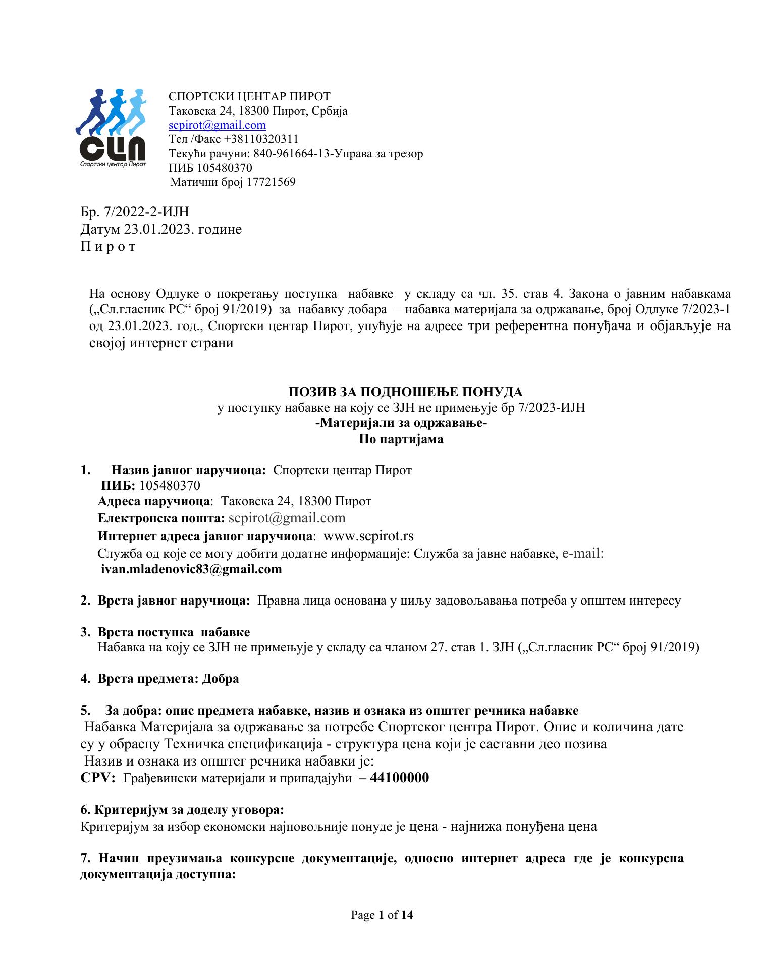 Poziv za podnosenje ponuda - materijali za odrzavanje.doc | DocDroid