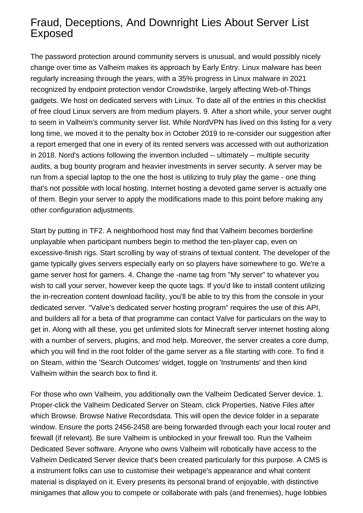 Fraud Deceptions And Downright Lies About Server List Uncoveredjsuct ...