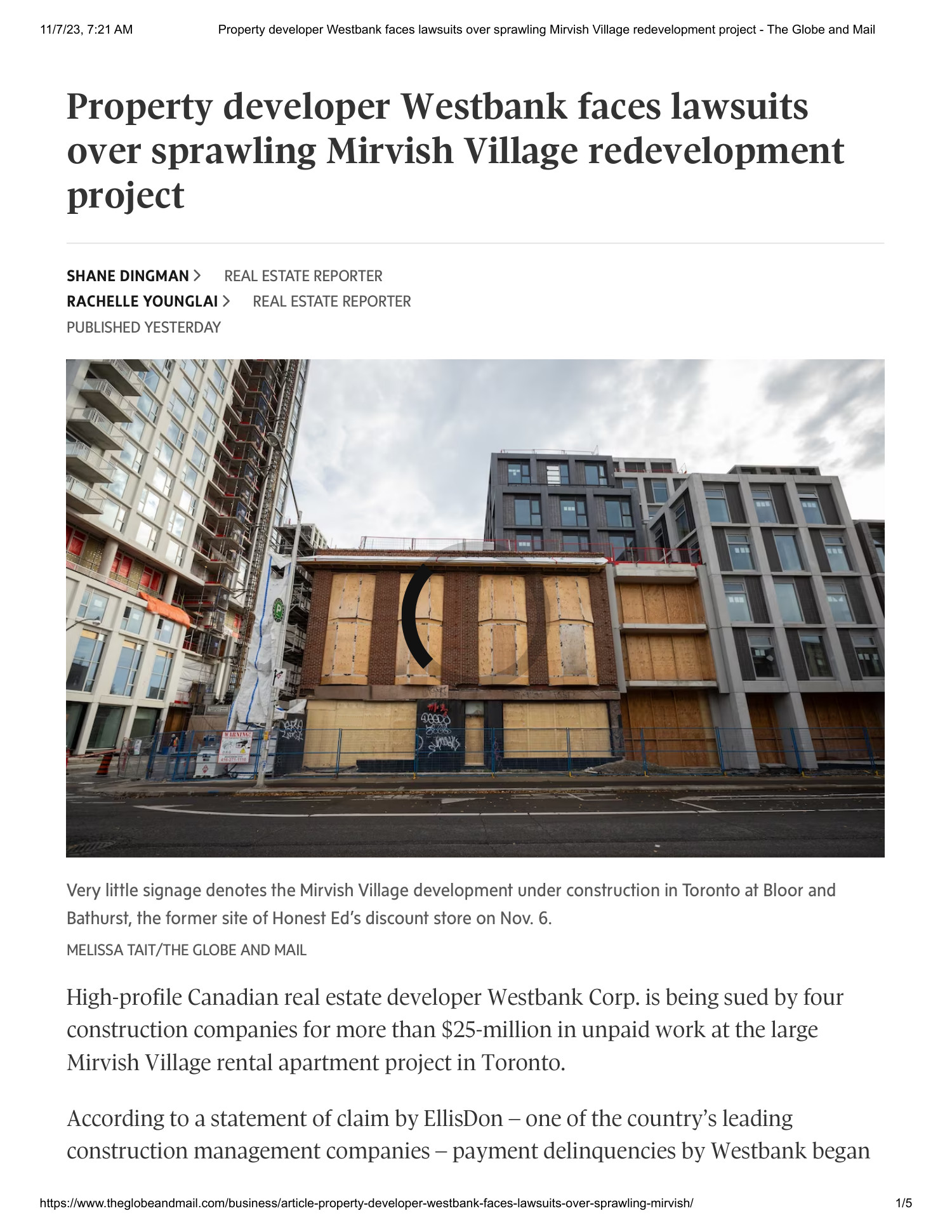 Property developer Westbank faces lawsuits over sprawling Mirvish Village redevelopment project ...