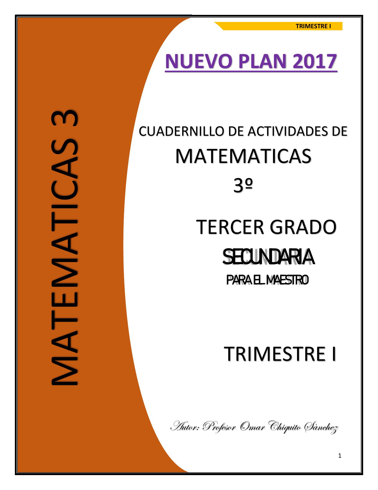 Cuadernillo De Actividades De Matemáticas 3 De Secundaria - Trimestre 1 - Maestro - Omar ...