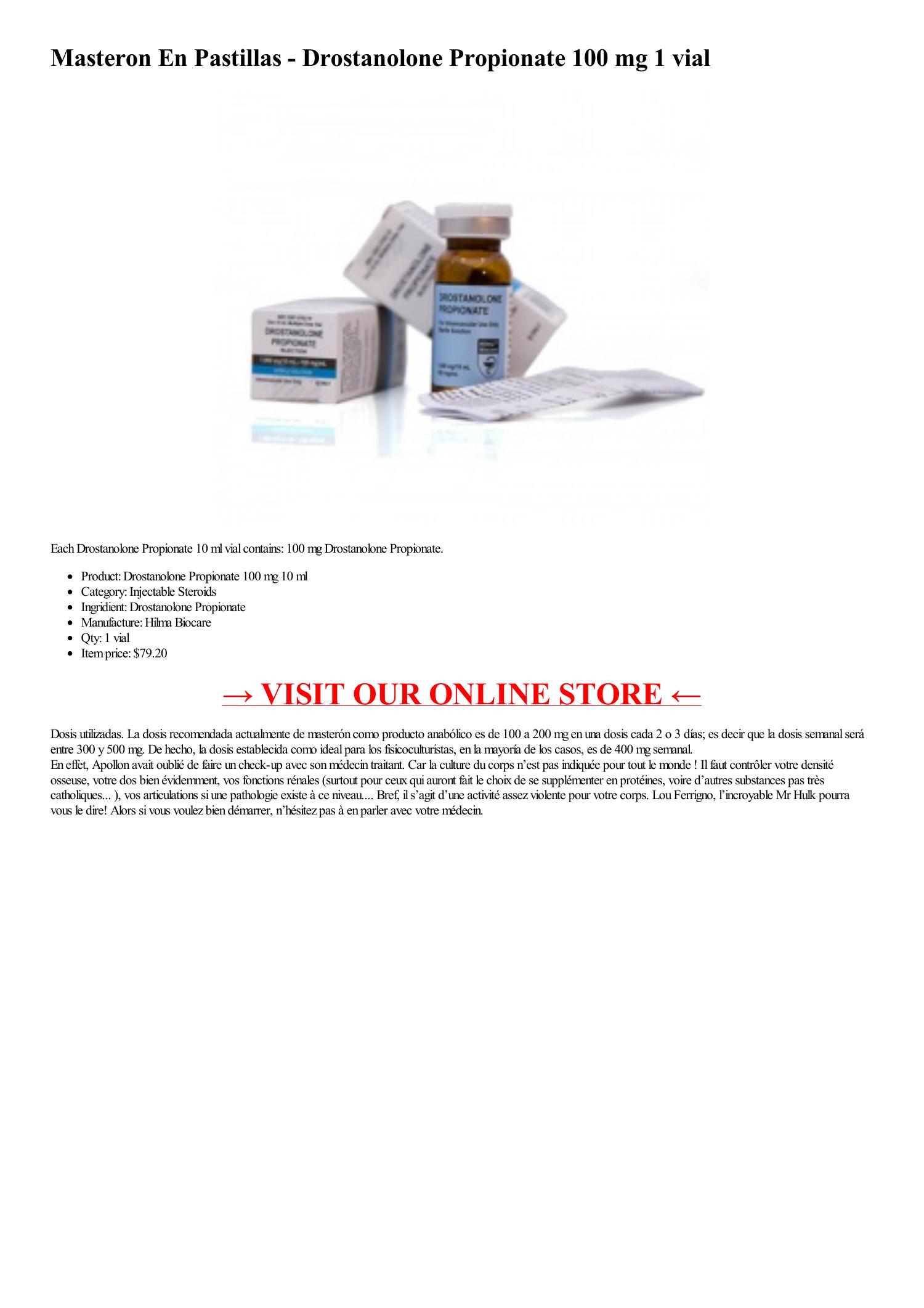 Masteron En Pastillas - Drostanolone Propionate 100 mg 1 vial 10 ml ...