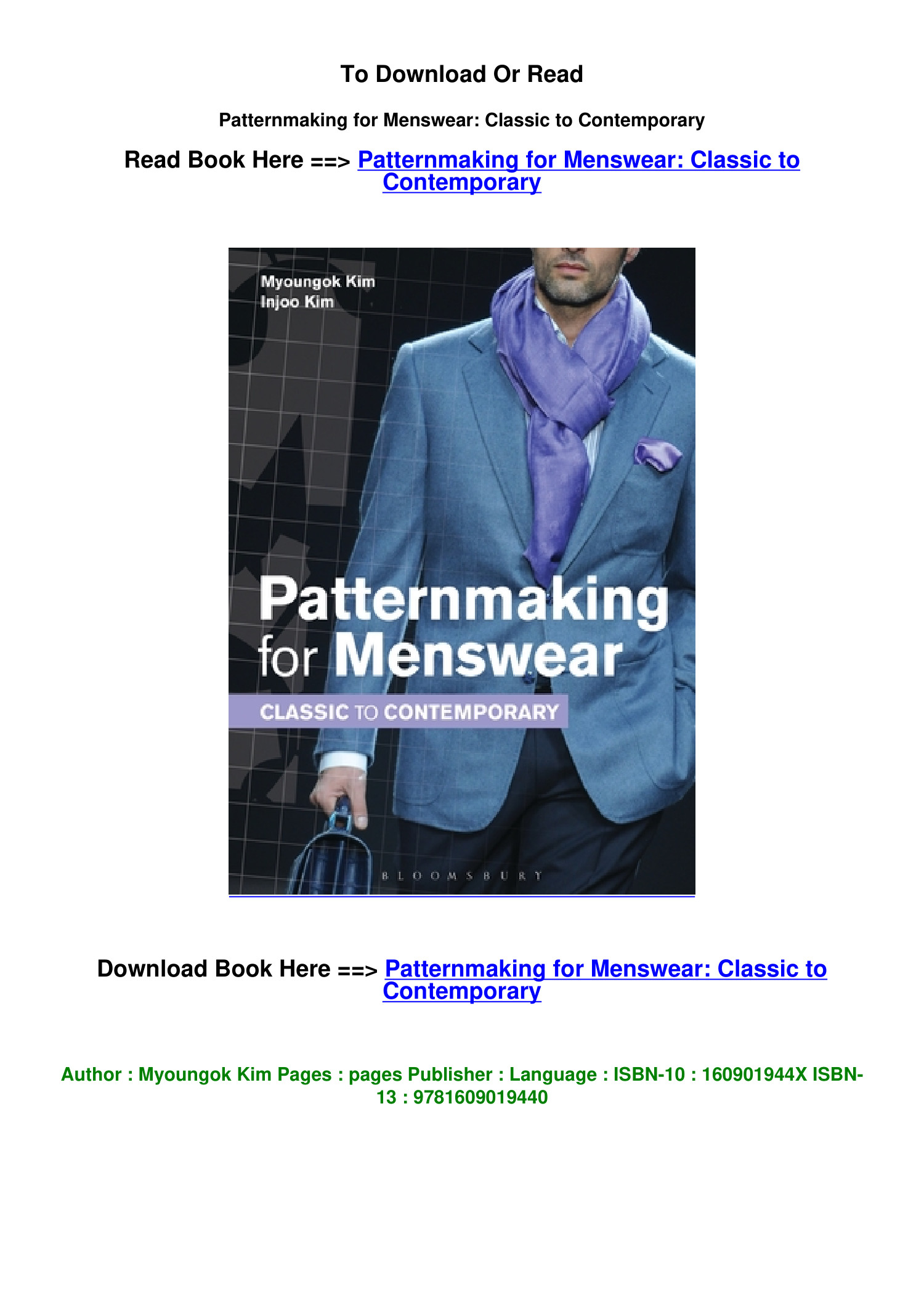 PDF DOWNLOAD Patternmaking for Menswear Classic to Contemporary BY Myoungok Kim.pdf | DocDroid