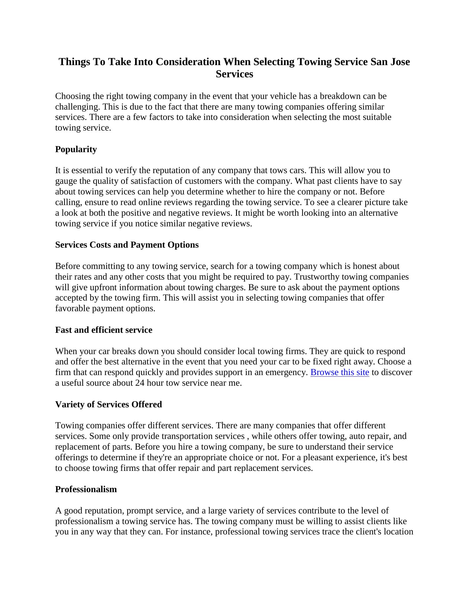 Things To Take Into Consideration When Selecting Towing Service San ...