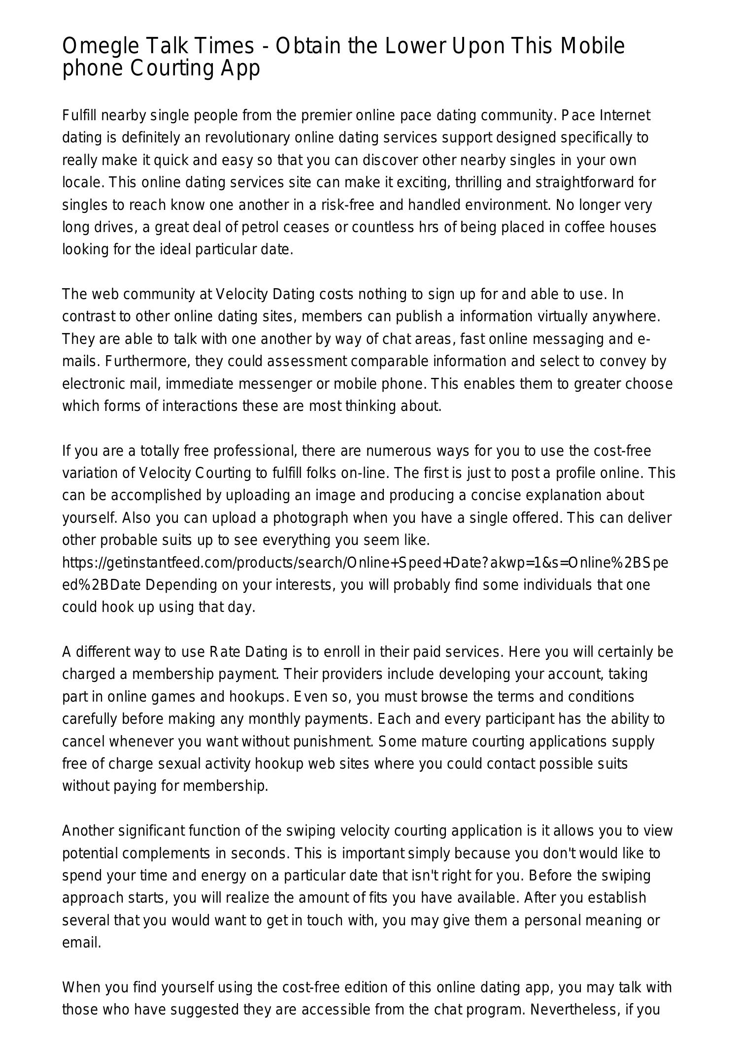 Omegle Talk Schedules Obtain the Low Down on This Mobile Internet dating Applicationwkonr.pdf ...