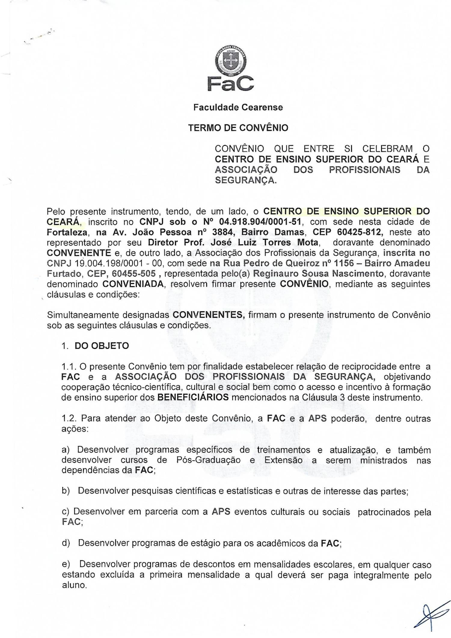 CONVÊNIO ENTRE FACULDADE CEARENSE E APS.pdf | DocDroid