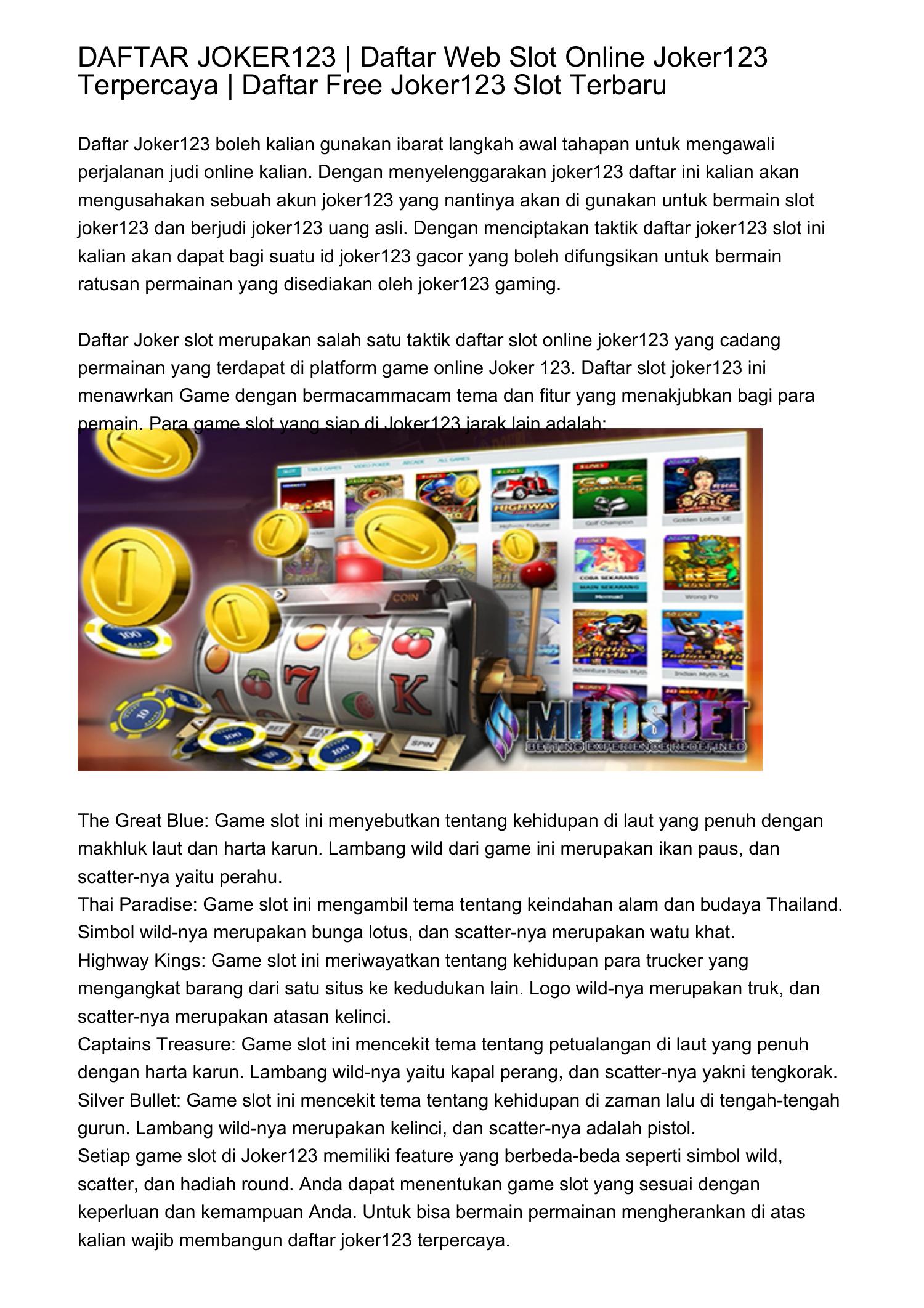 DAFTAR JOKER123 Daftar Kedudukan Slot Online Joker123 Terpercaya Daftar Gratis Joker123 Slot ...