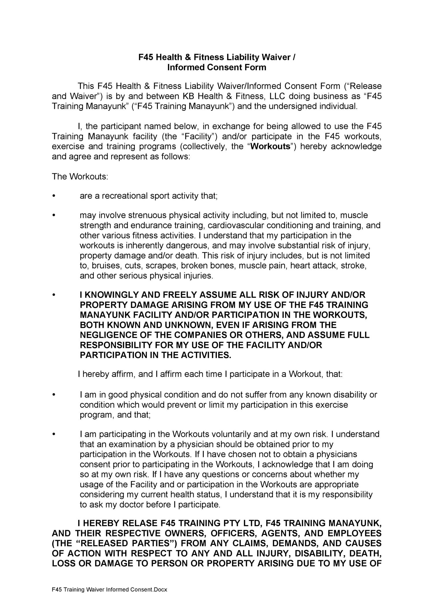 Informed Consent Form Personal Training