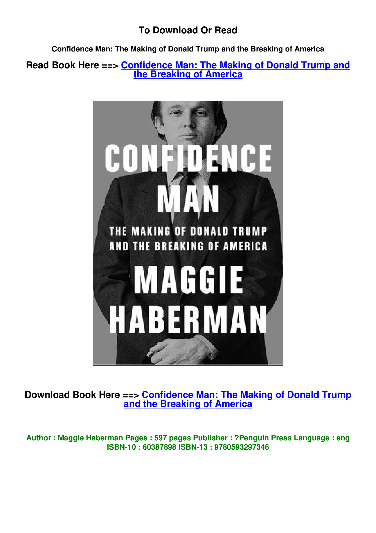 DOWNLOAD Pdf Confidence Man The Making of Donald Trump and the Breaking ...