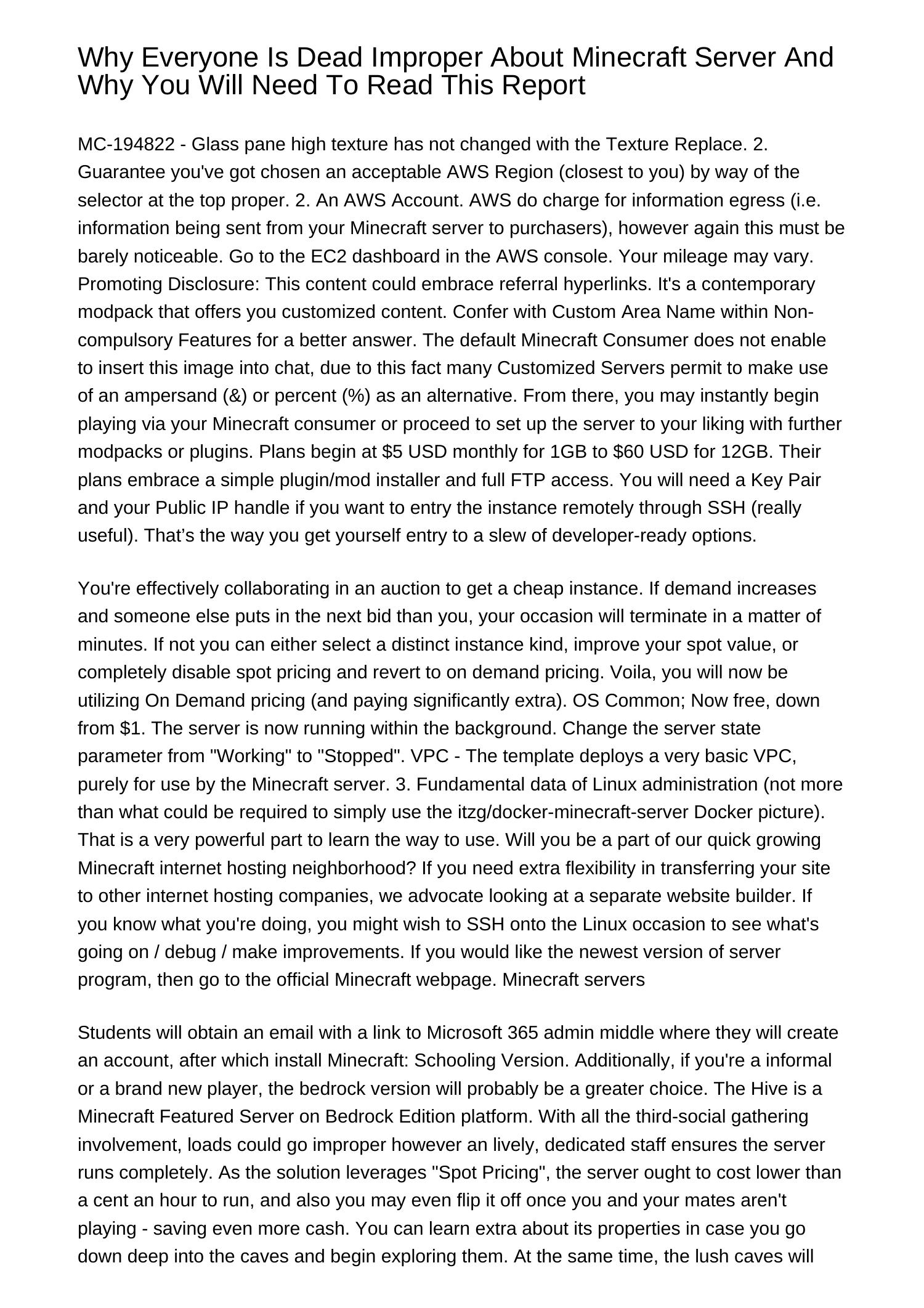 Why Everyone Is Dead Mistaken About Minecraft Server And Why You Will ...