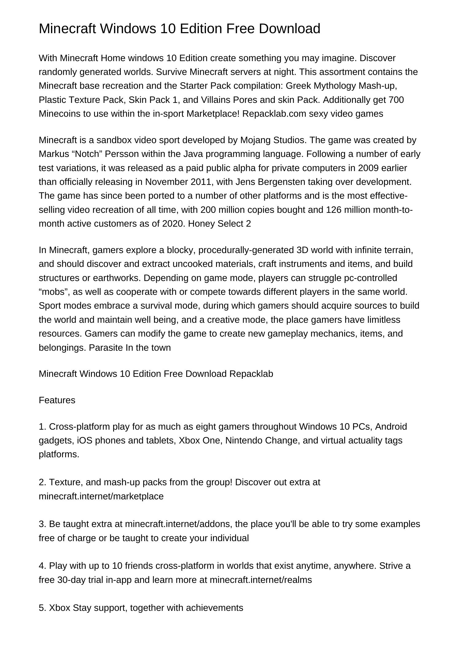 Minecraft Windows 10 Edition Free Obtainsspbj.pdf.pdf | DocDroid