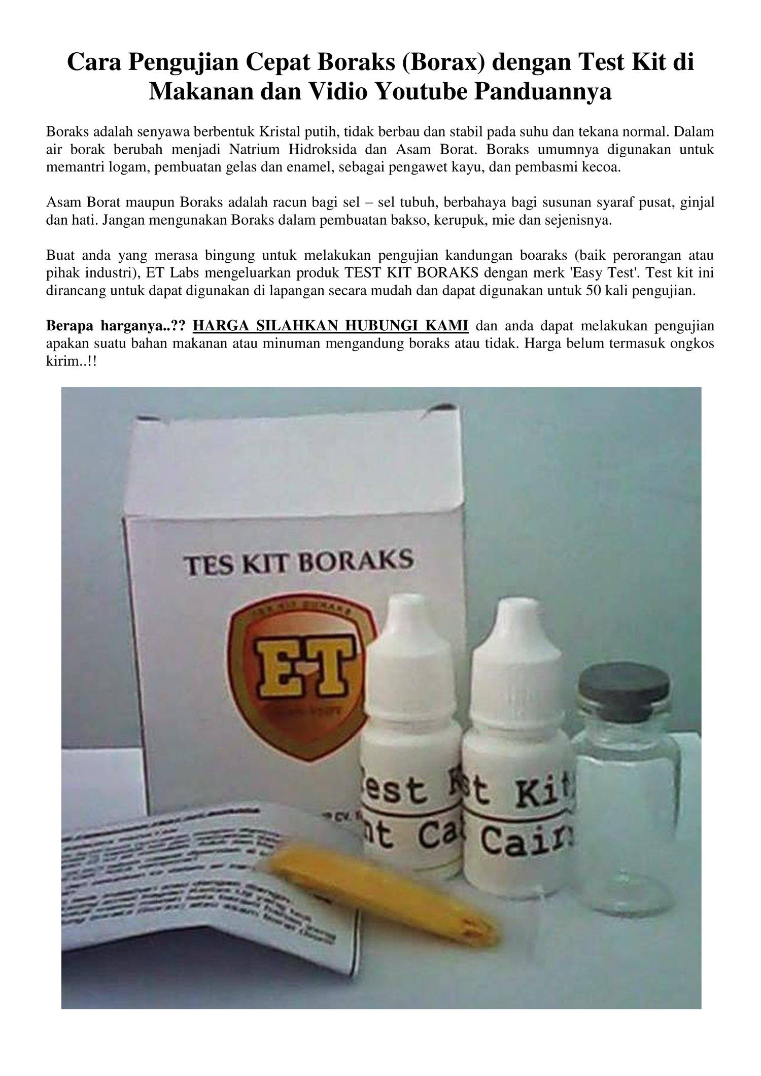 Cara Pengujian Cepat Boraks (Borax) dengan Test Kit di Makanan dan ...