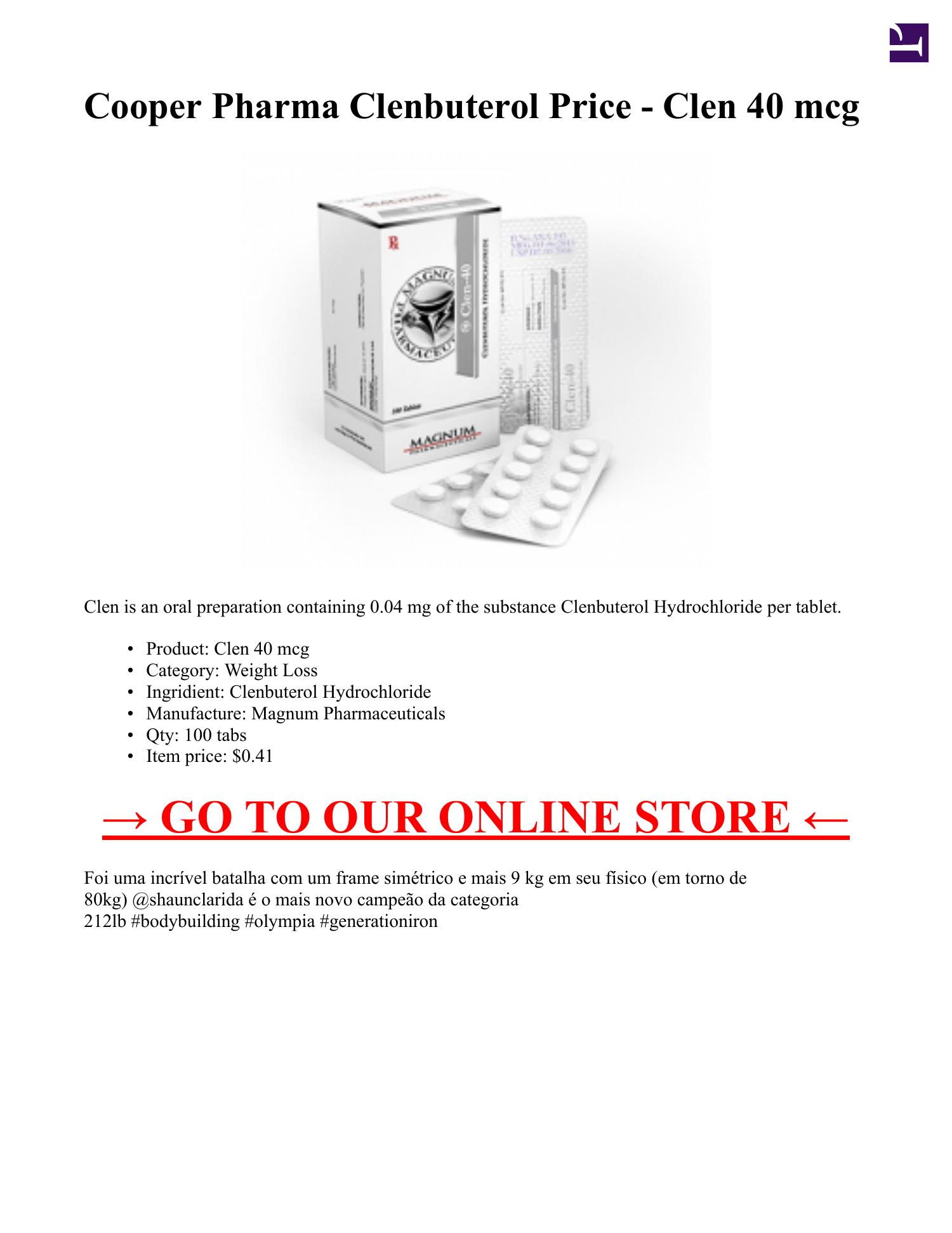 Cooper Pharma Clenbuterol Price - Clen 40 mcg 100 tabs .pdf | DocDroid