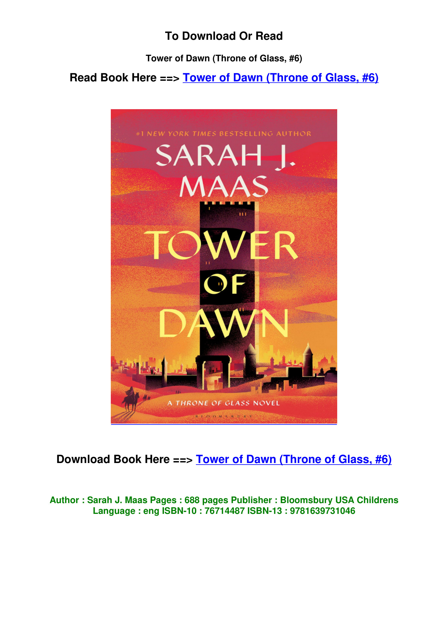 Download EPub Tower of Dawn Throne of Glass 6 by Sarah J Maas.pdf | DocDroid