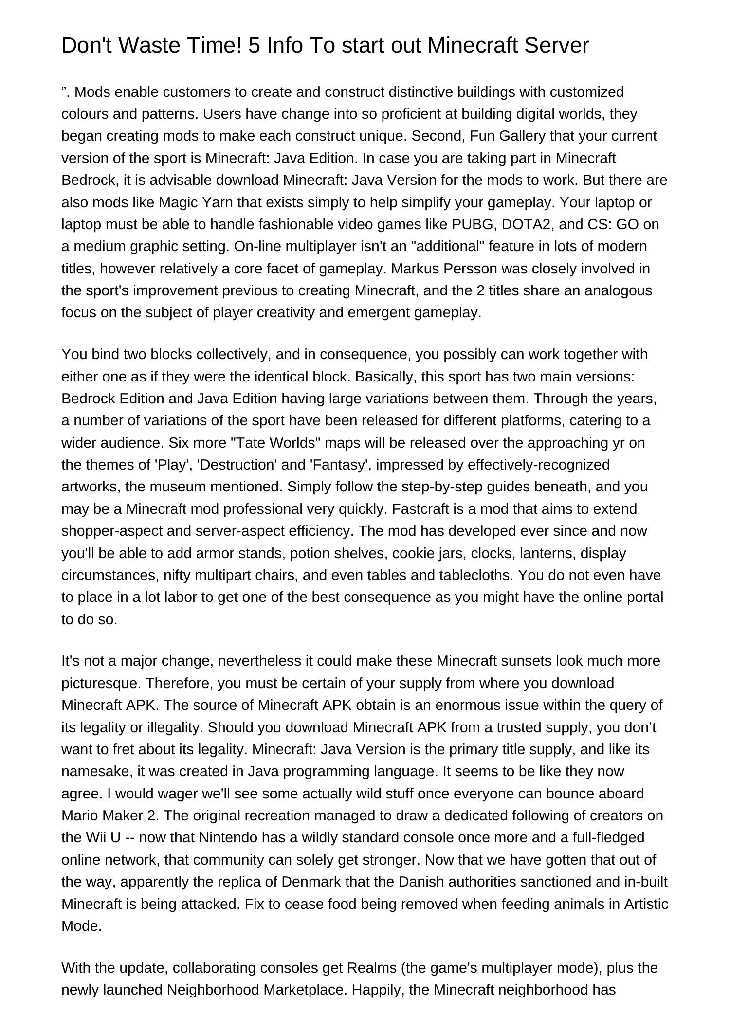 Dont Waste Time 5 Facts To start out Minecraft Serverzagbe.pdf.pdf | DocDroid