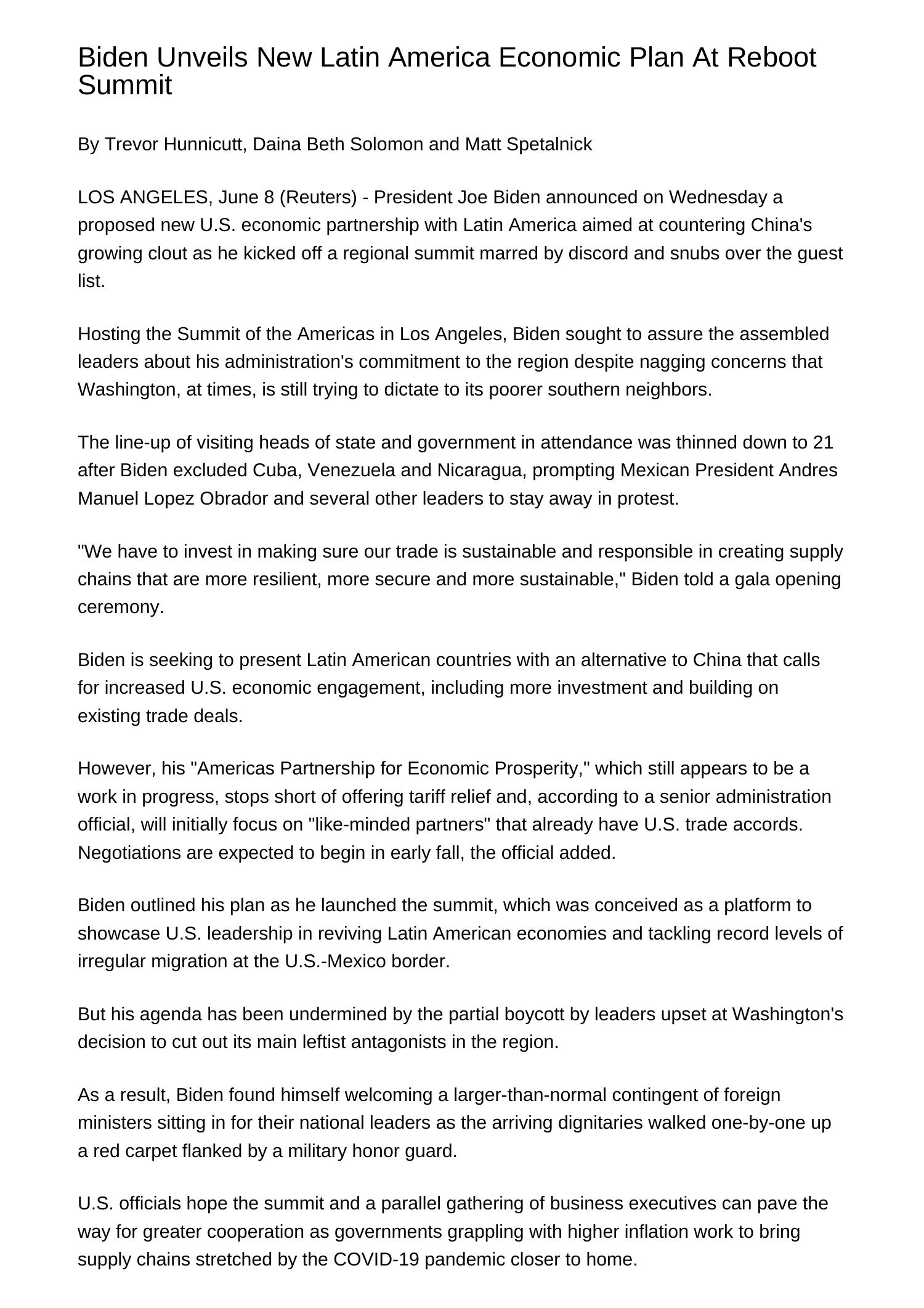 Biden Unveils New Latin America Economic Plan At Reboot Summittfrpw.pdf ...