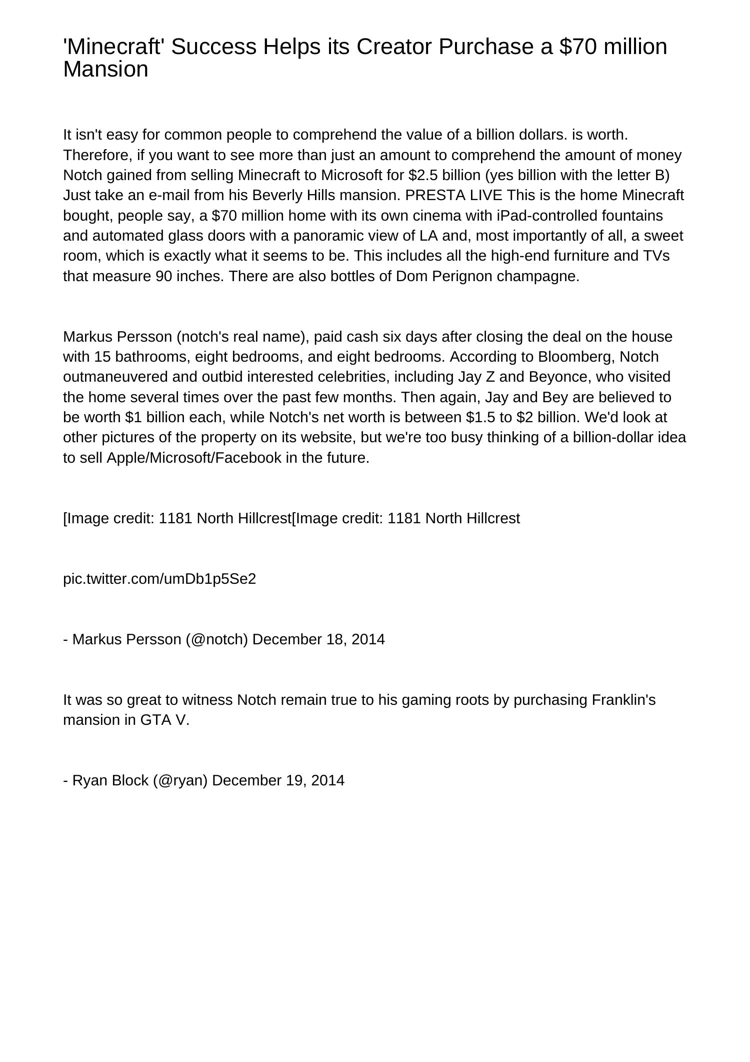 Minecraft Success Helps its Creator Purchase a 70 million Mansionseosc.pdf.pdf | DocDroid