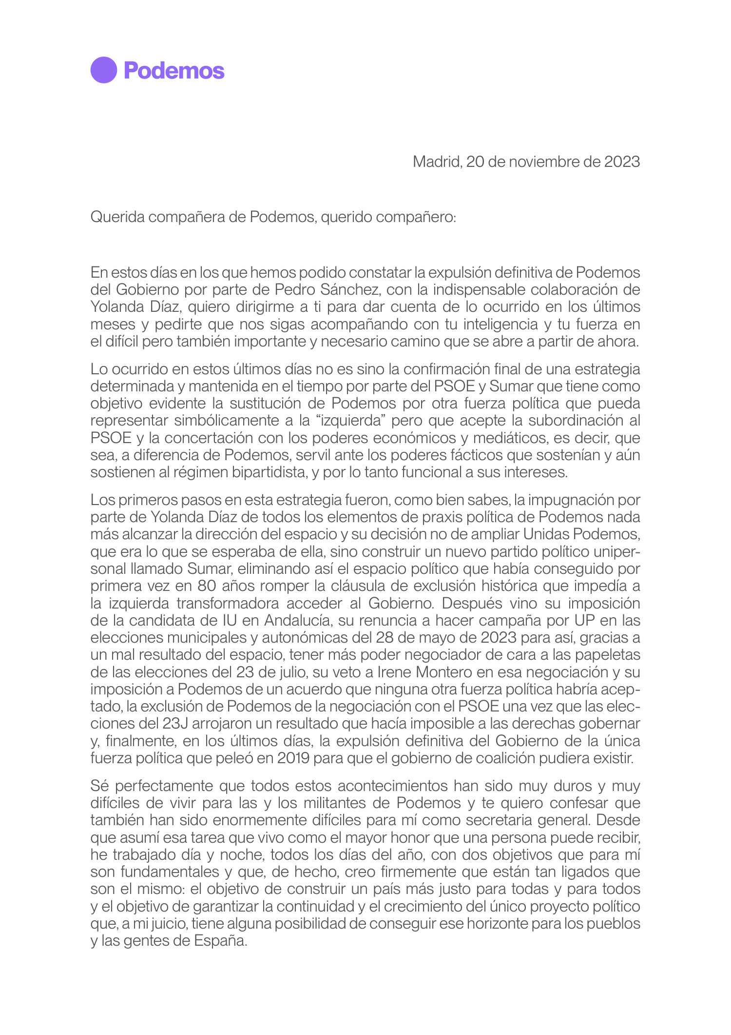 Carta de Ione Belarra a la militancia de Podemos.pdf | DocDroid