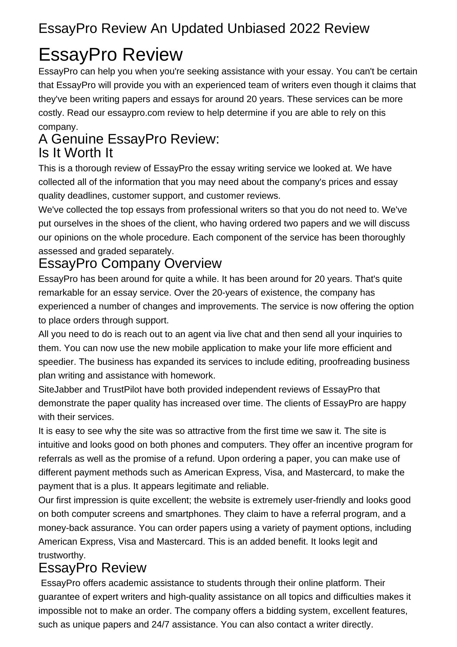 EssayPro Review Updated 2022 Unbiased Reviewxrddz.pdf.pdf | DocDroid