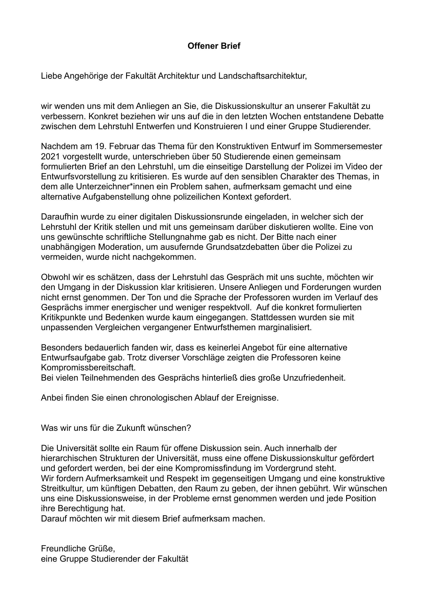 Offener Brief Schreiben
