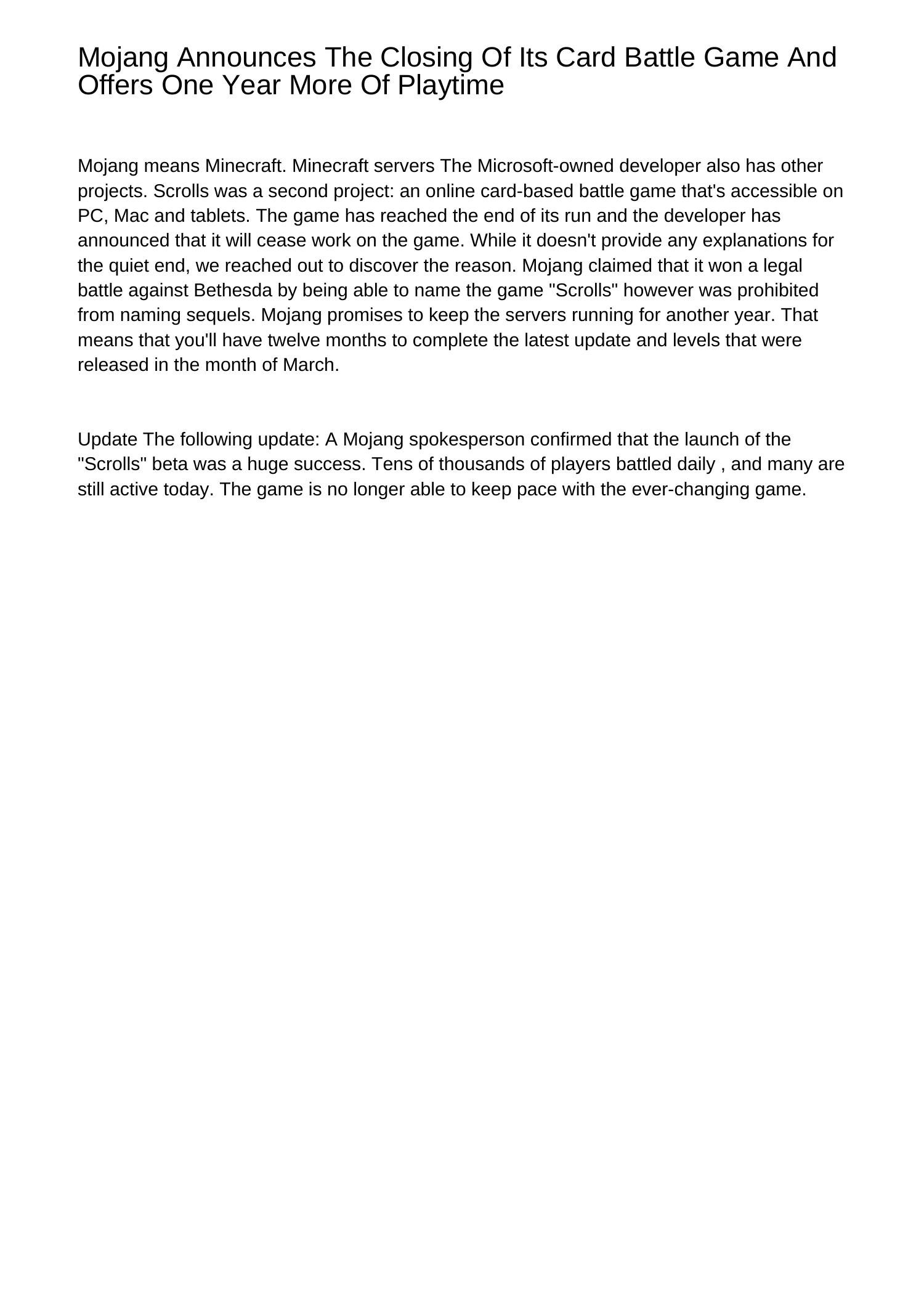 Mojang Is Removing Its Card Battle Game Offers One Year More Of ...