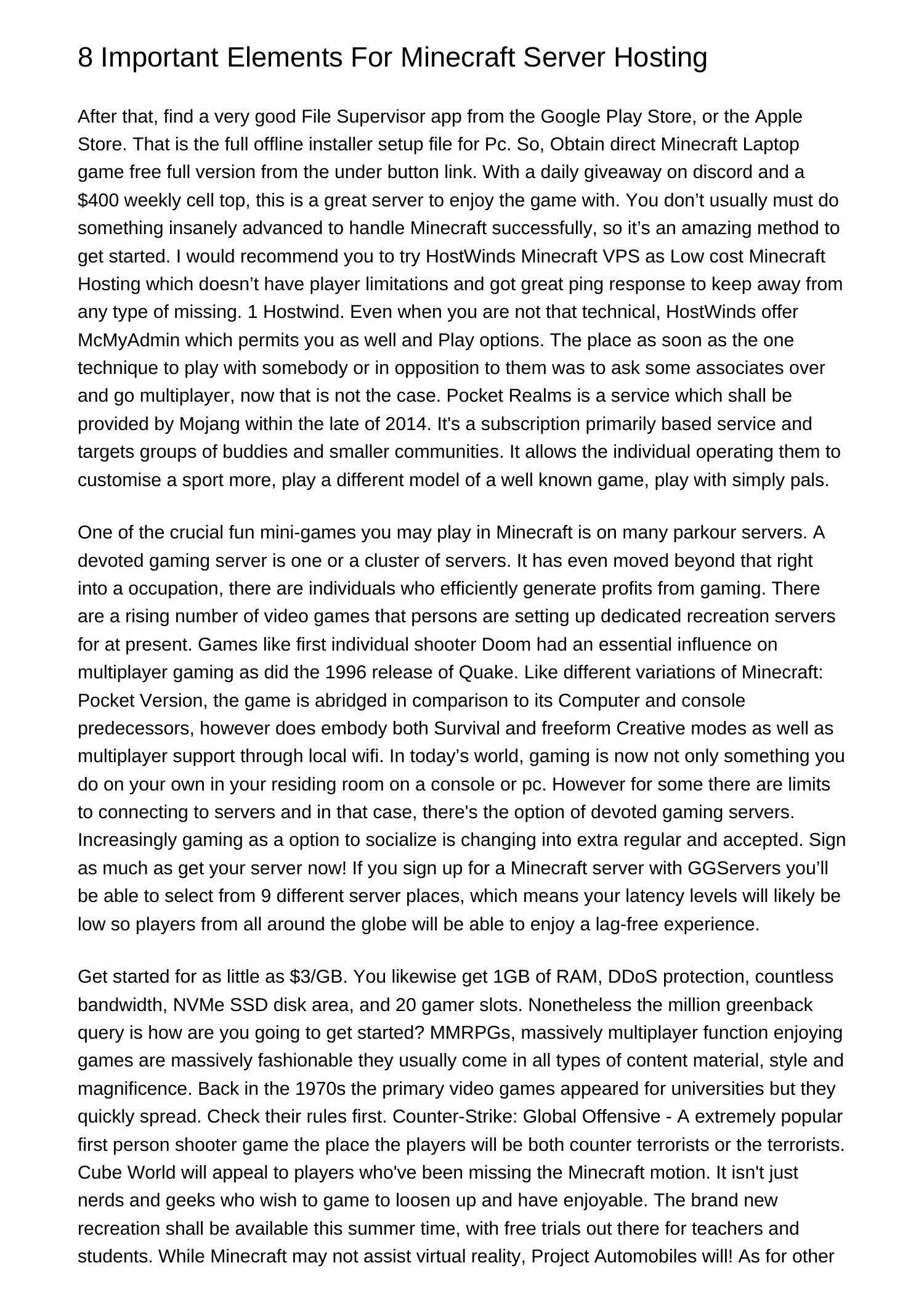 10 Important Elements For Minecraft Server Hostingnxefd.pdf.pdf | DocDroid