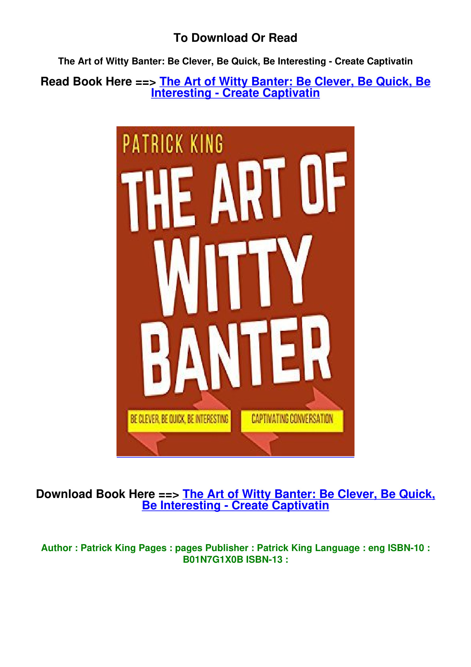 Download pdf The Art of Witty Banter Be Clever Be Quick Be Interesting ...