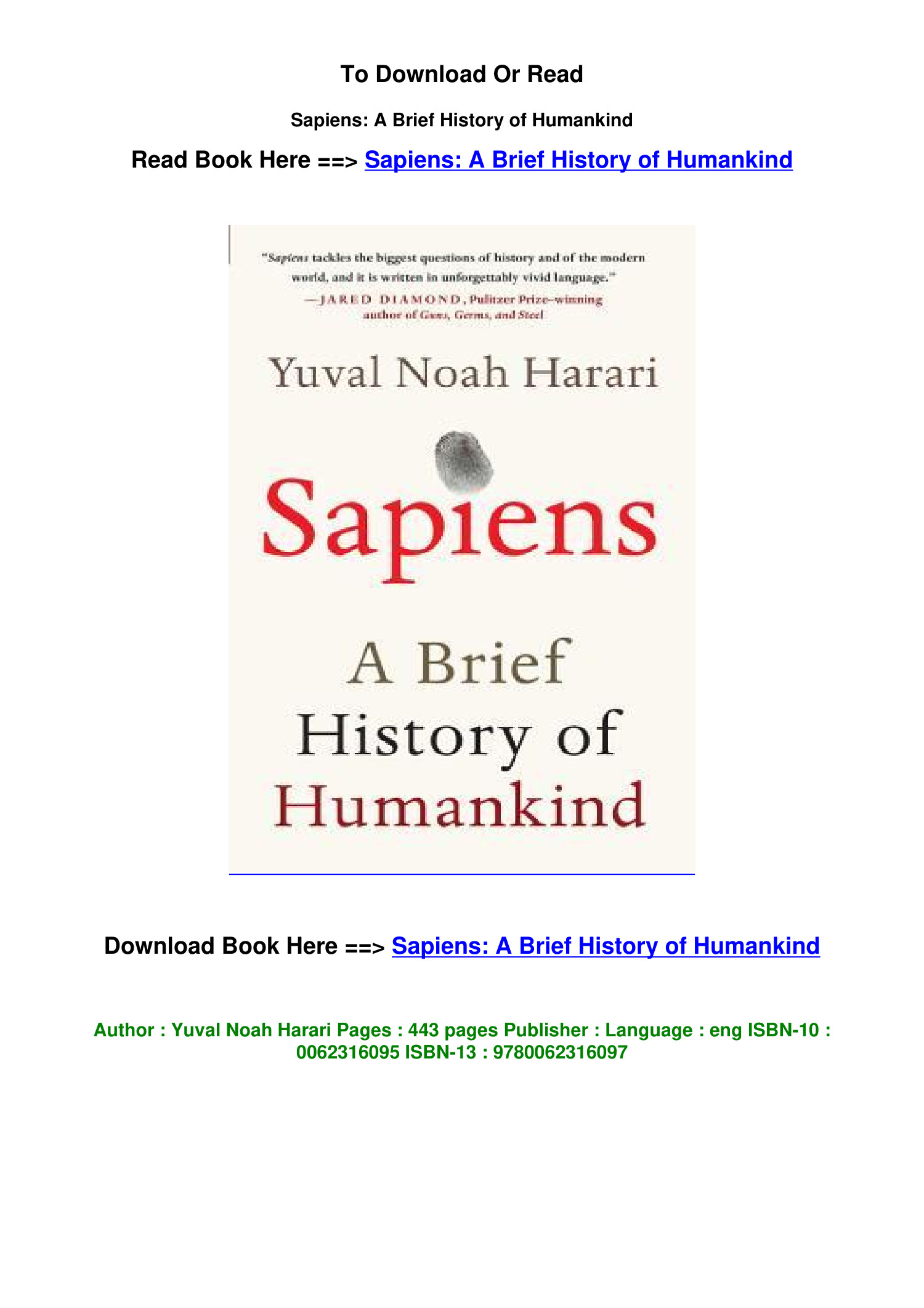 ePub download Sapiens A Brief History of Humankind By Yuval Noah Harari ...