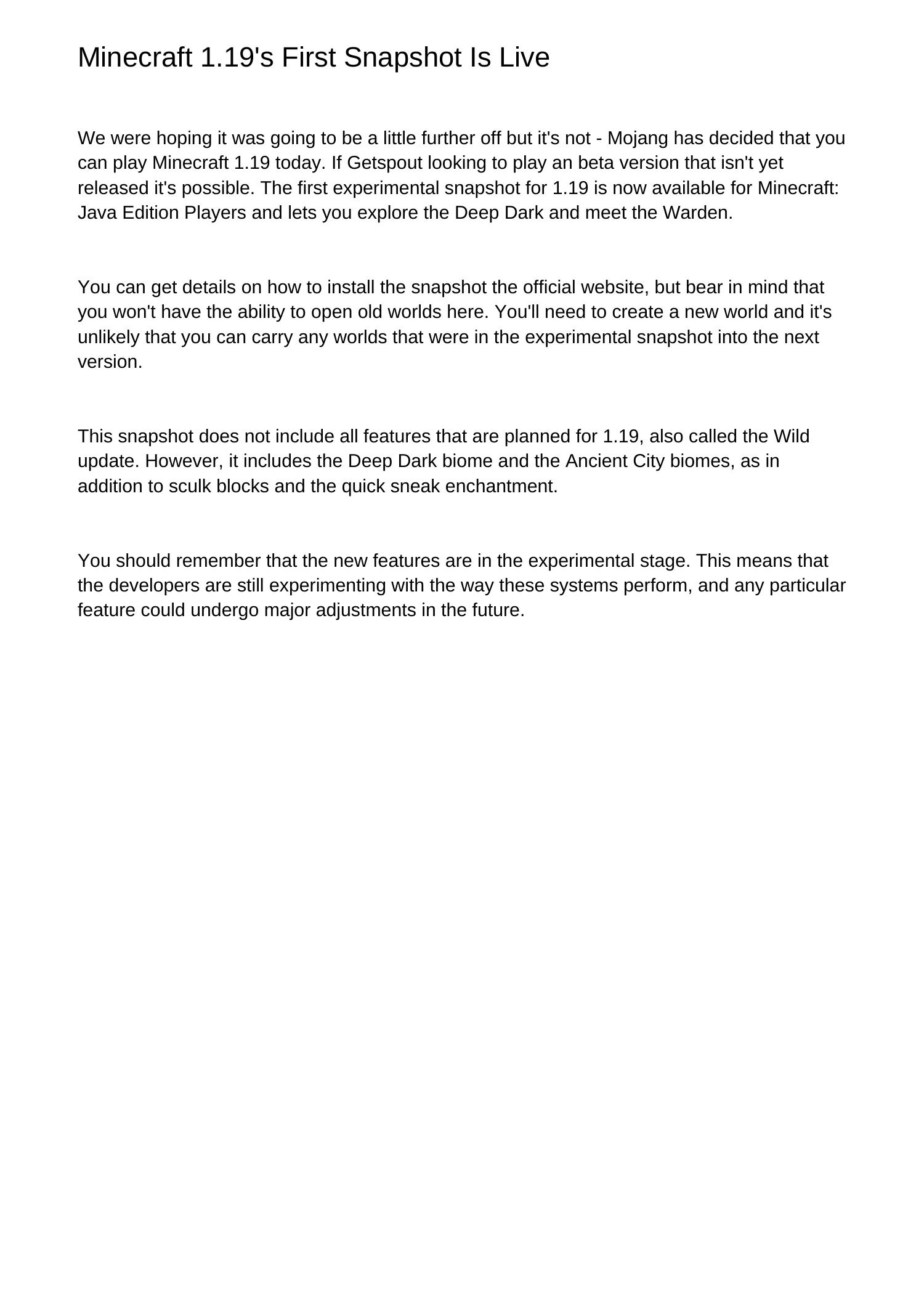 Minecraft 119s First Snapshot Is Livetuxyj.pdf.pdf | DocDroid