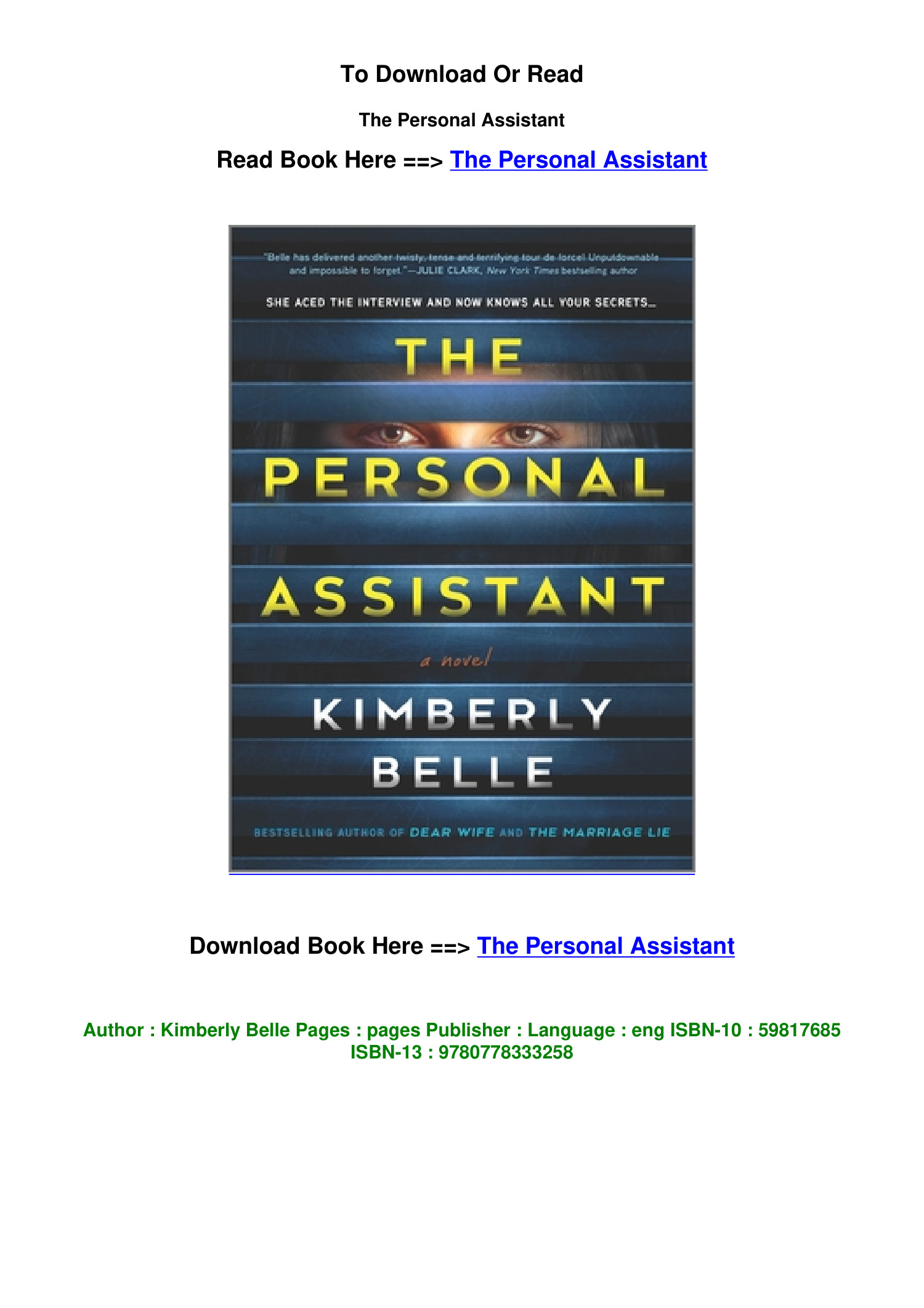 Download PDF The Personal Assistant By Kimberly Belle.pdf | DocDroid