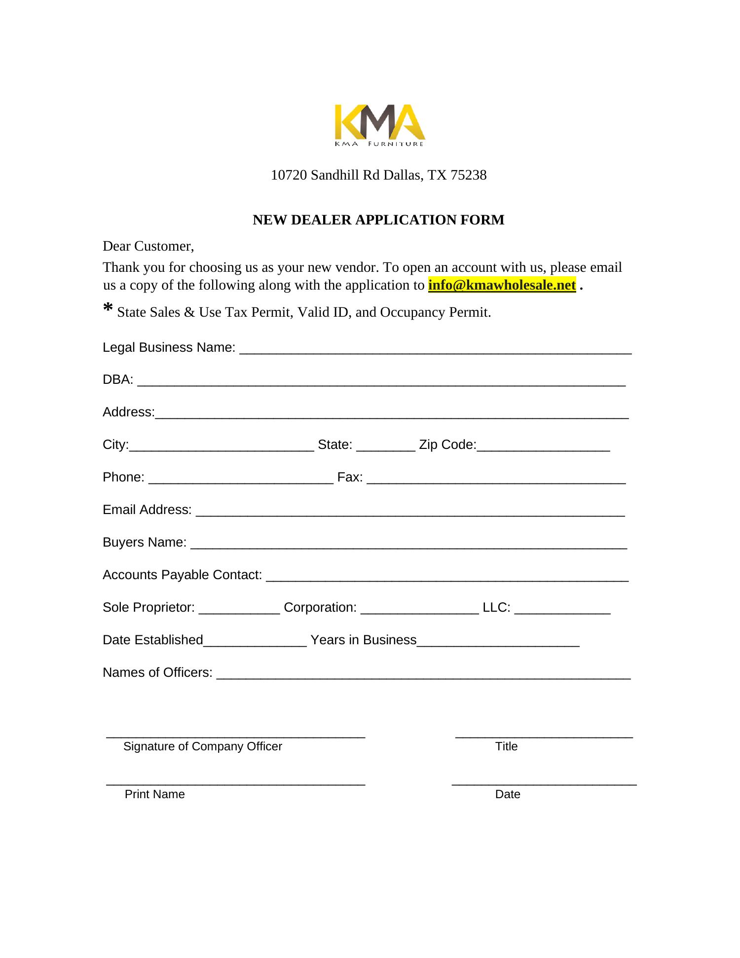 KMA NEW DEALER APPLICATION FORM pdf DocDroid