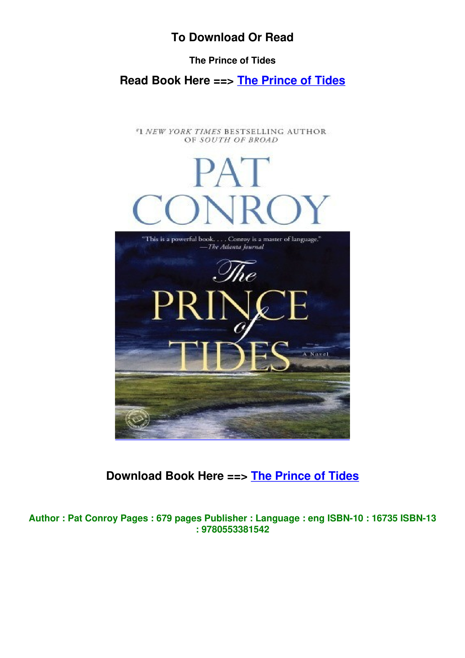 EPUB DOWNLOAD The Prince of Tides BY Pat Conroy.pdf | DocDroid