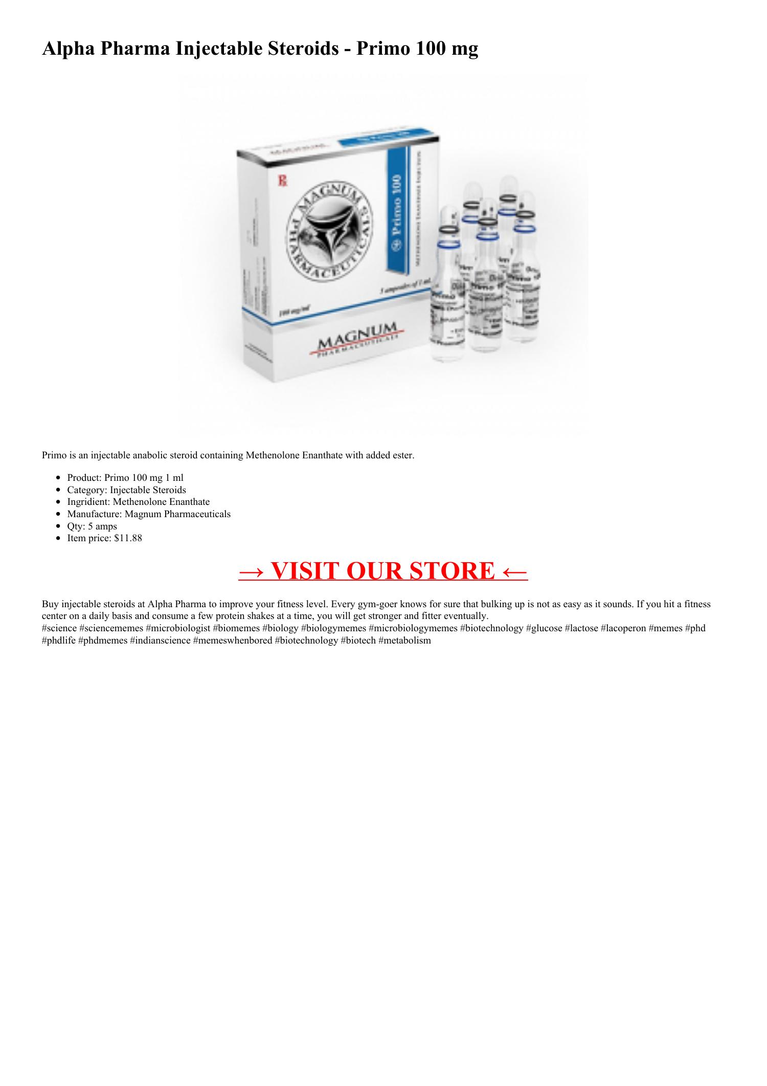 Alpha Pharma Injectable Steroids Primo 100 mg 5 amps 1 ml.pdf | DocDroid