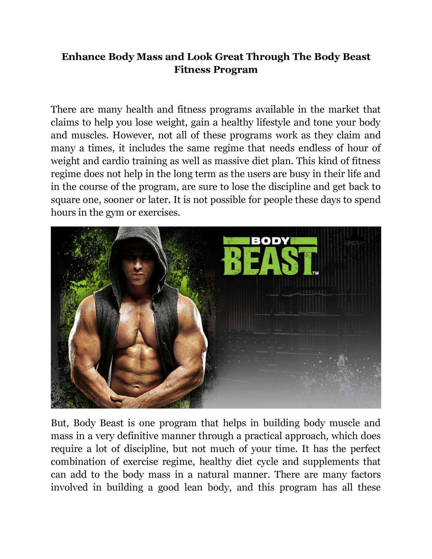 Enhance Body Mass and Look Great Through The Body Beast Fitness Program ...