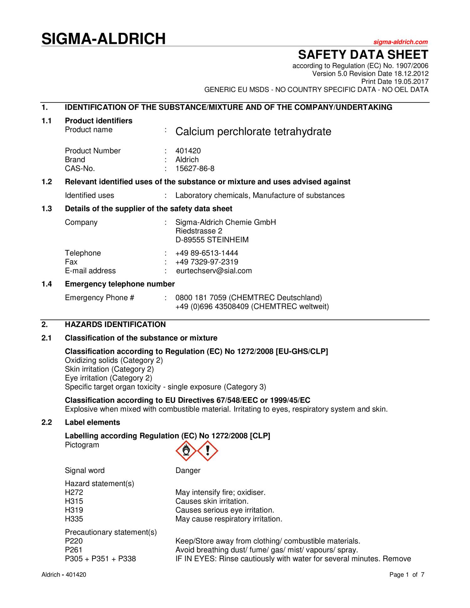Calcium perchlorate tetrahydrate SA.pdf | DocDroid