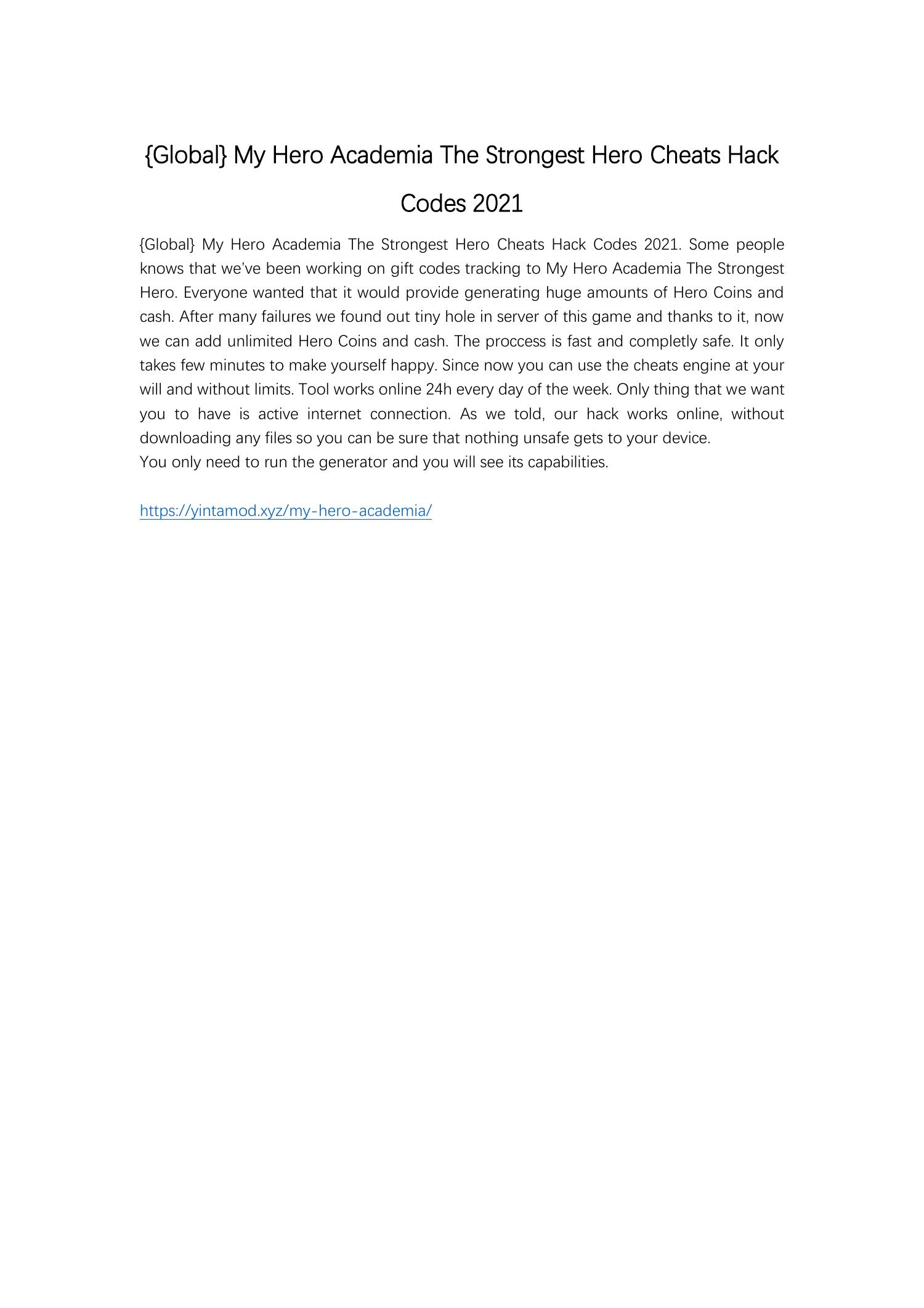 {Global} My Hero Academia The Strongest Hero Cheats Hack Codes 2021.pdf ...