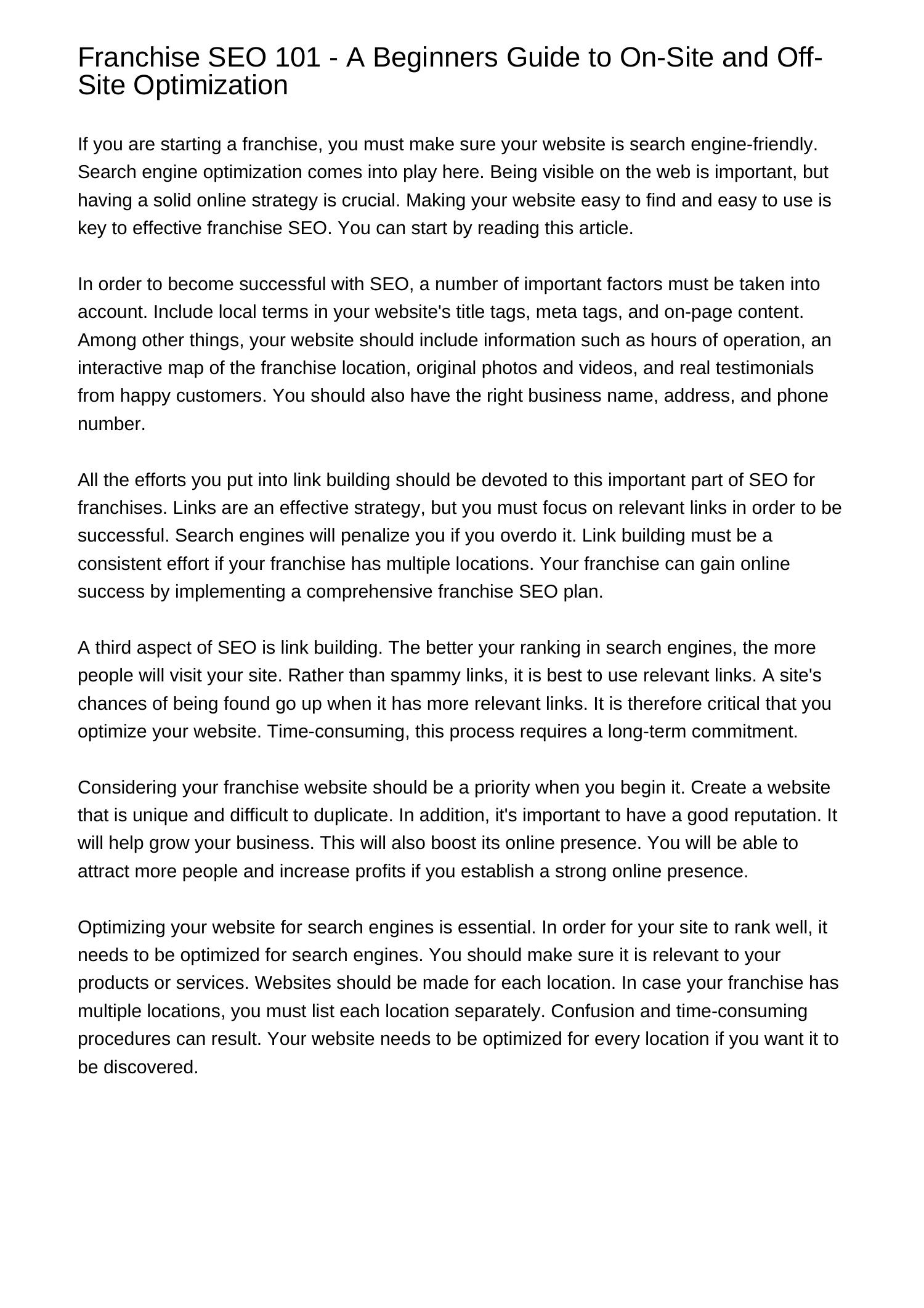 The Franchise SEO 101 Beginners Guide to On Site and Off Site SEOvjdtx ...