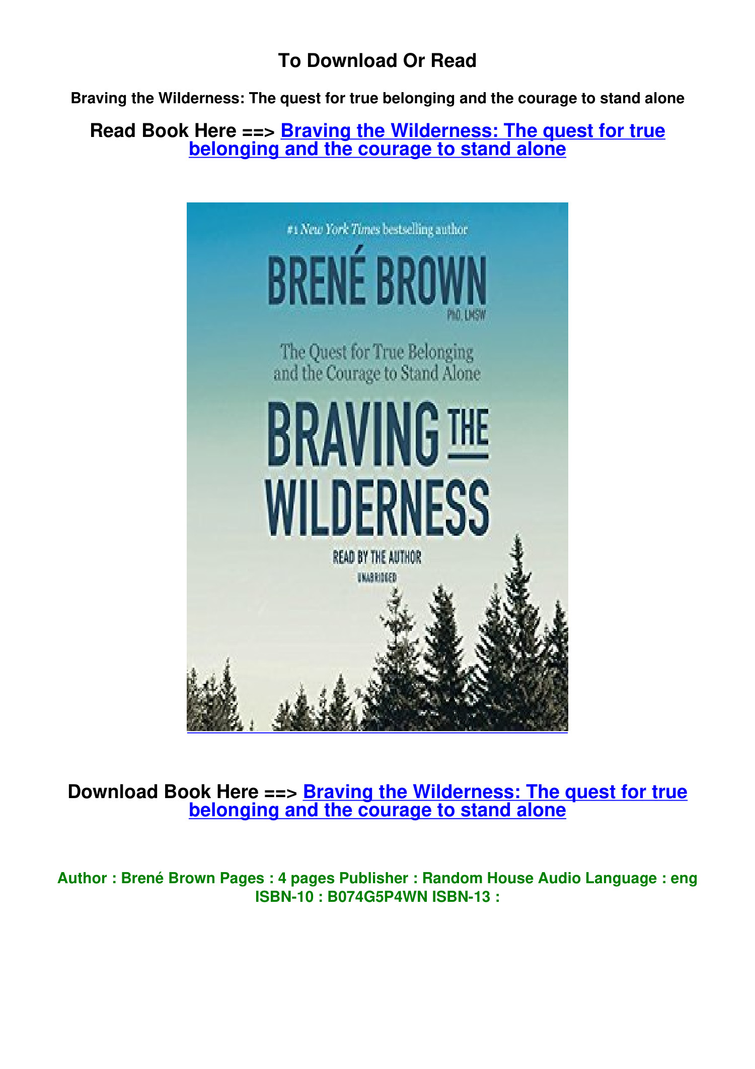 pdf download Braving the Wilderness The quest for true belonging and ...