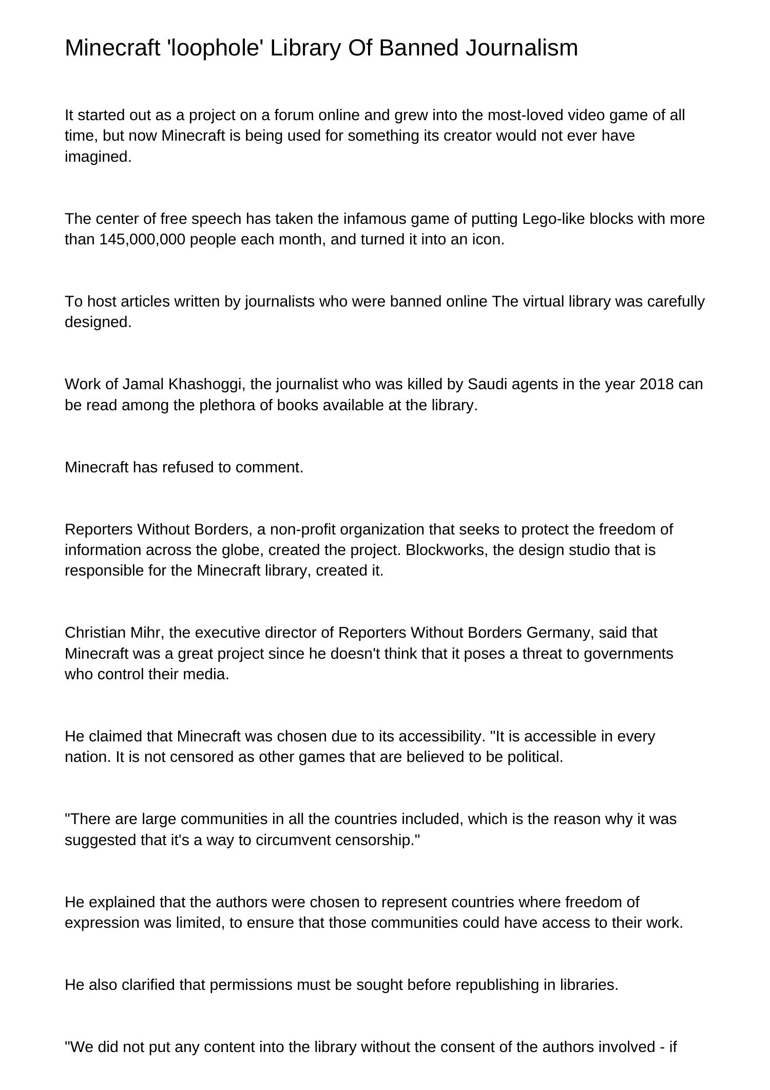 Minecraft loophole Library Of Banned Journalismibgev.pdf.pdf | DocDroid