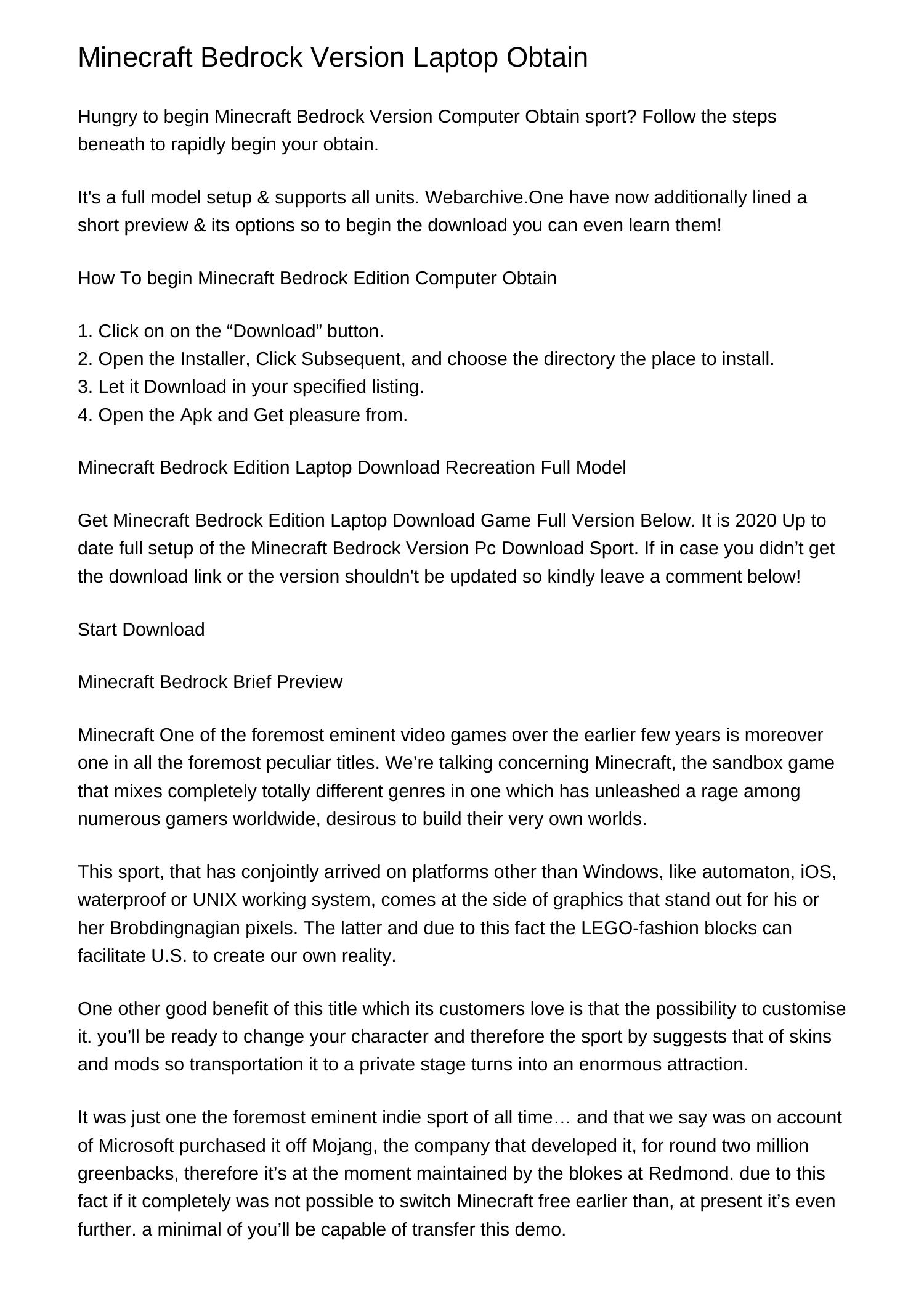 Minecraft Bedrock Edition Laptop Downloadmvlxd.pdf.pdf | DocDroid