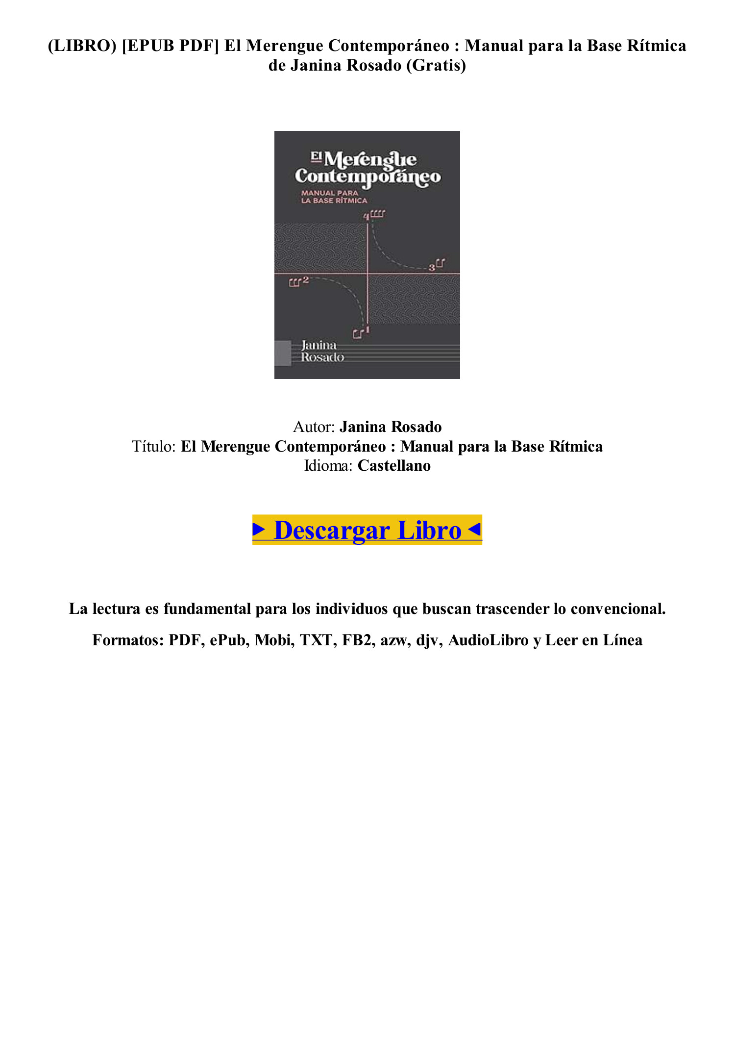 [Gratis] [Descargar] El Merengue Contemporáneo Manual para la Base Rítmica de Janina Rosado ...