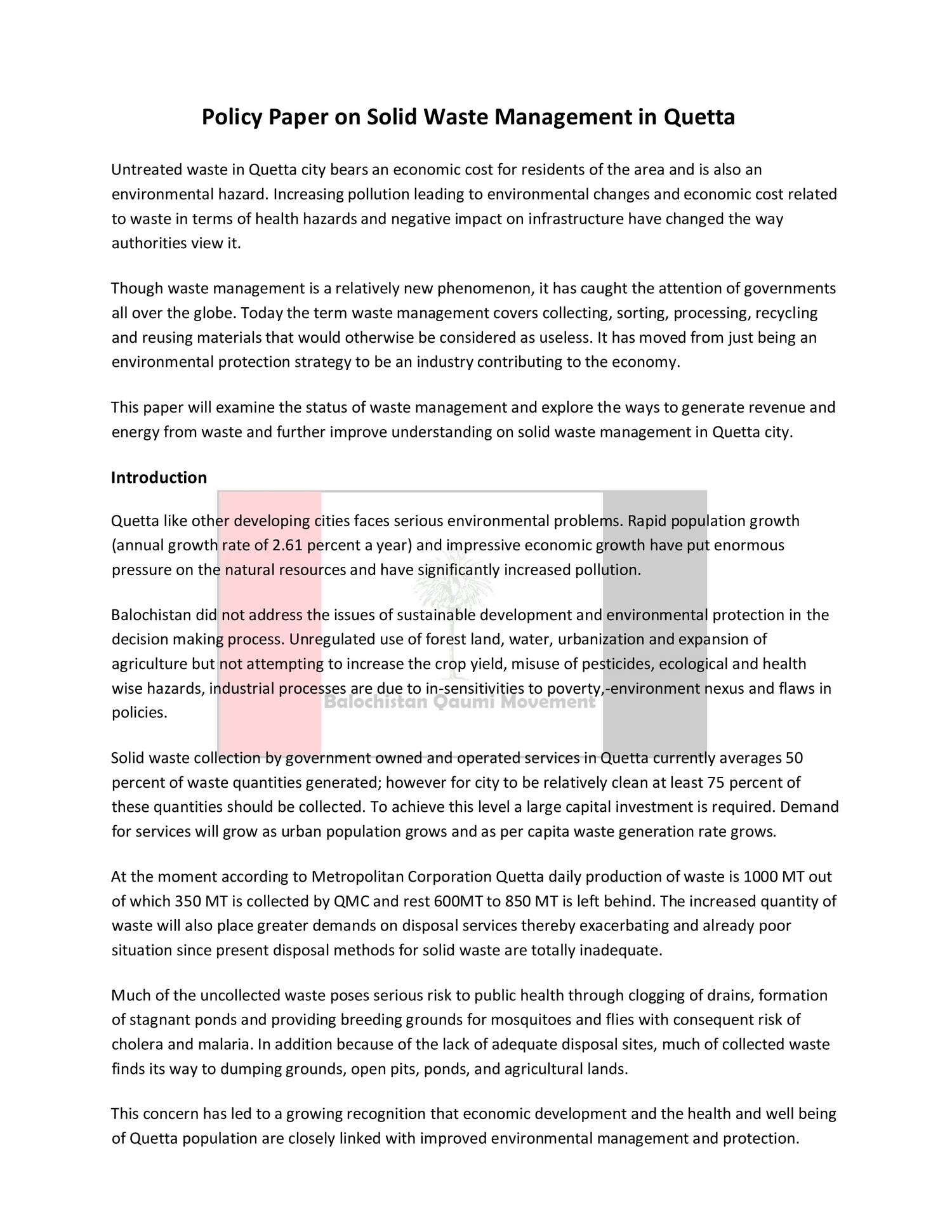 Policy Paper on Solid Waste Management in Quetta1.pdf | DocDroid