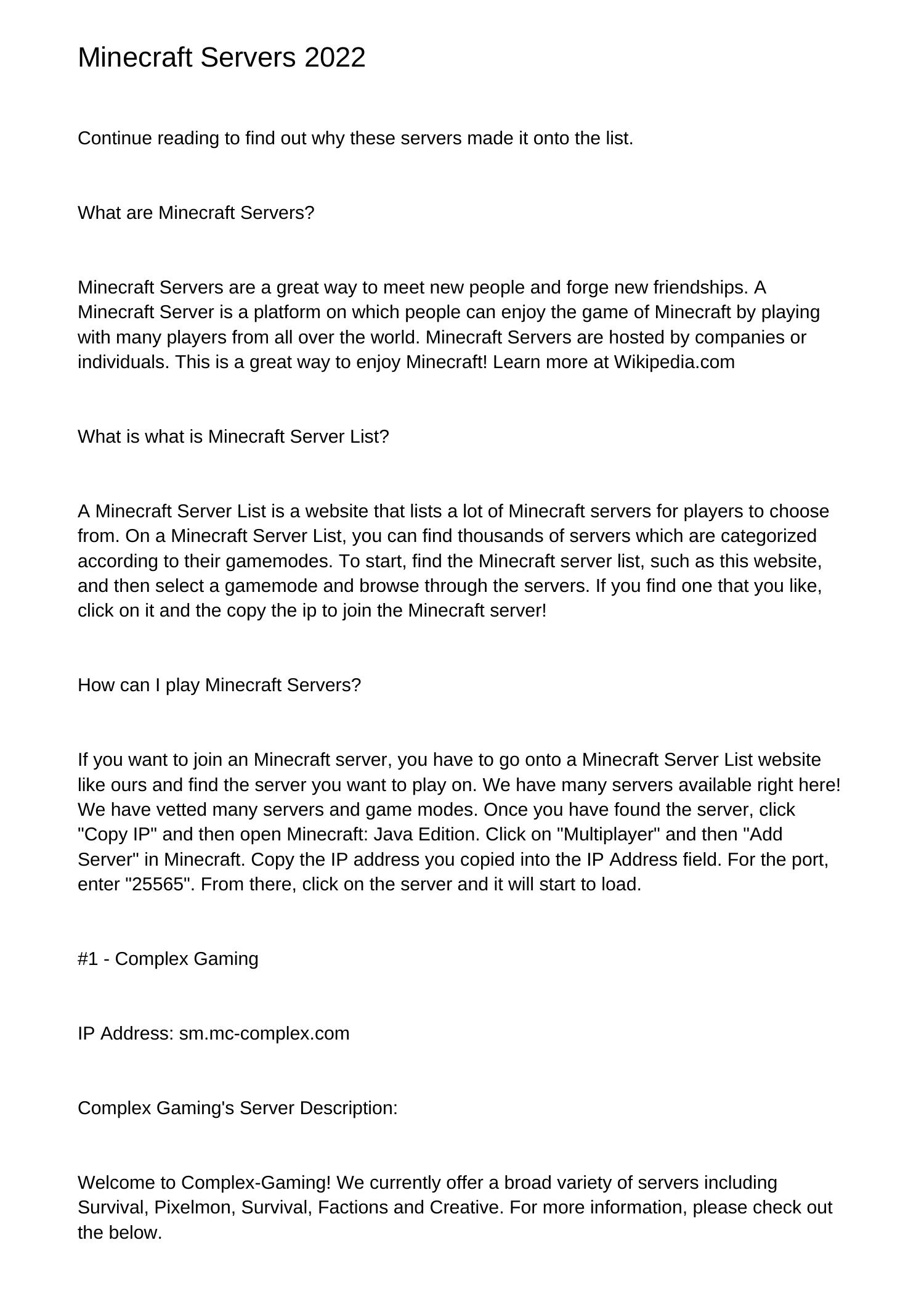 Minecraft Servers 2022hwqty.pdf.pdf | DocDroid