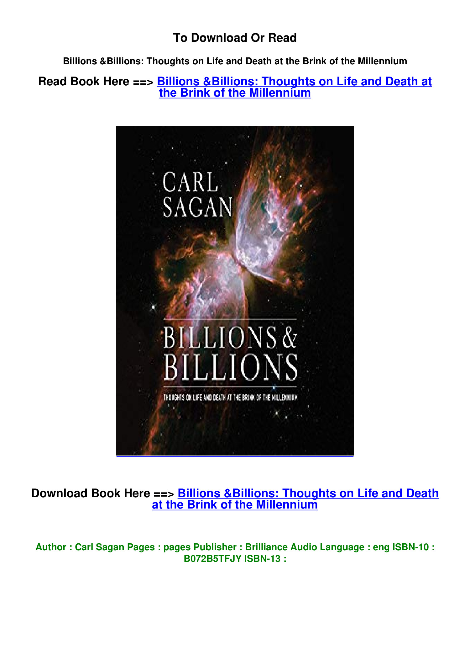 DOWNLOAD EPub Billions Billions Thoughts on Life and Death at the Brink ...