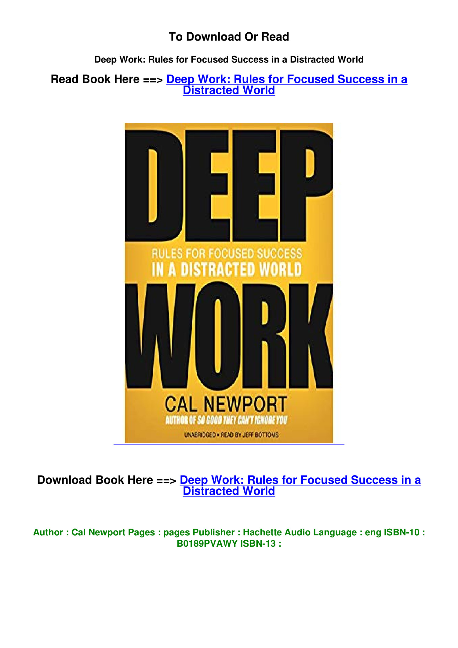 EPub DOWNLOAD Deep Work Rules for Focused Success in a Distracted World ...