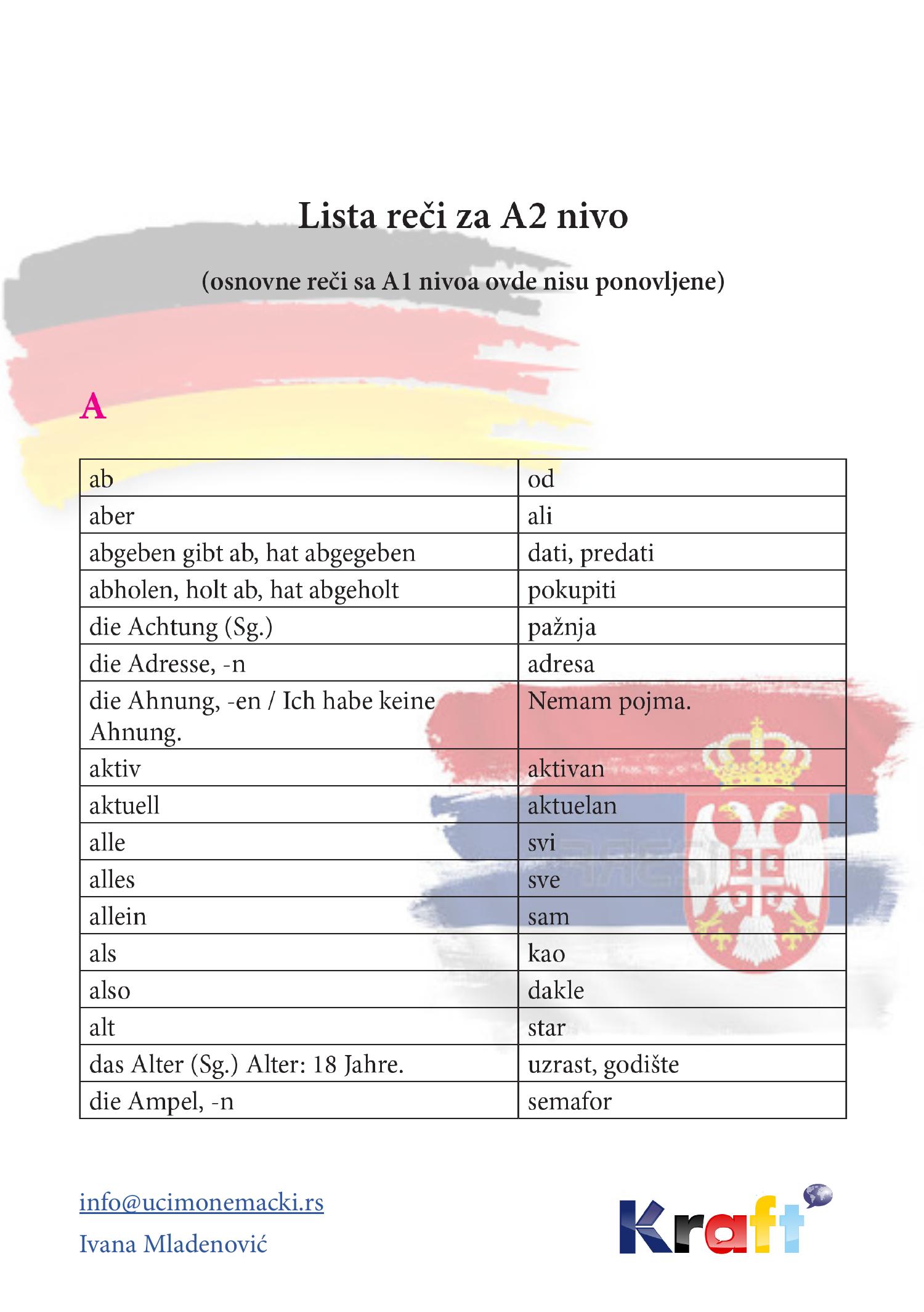 Lista reči s prevodom A2.pdf | DocDroid